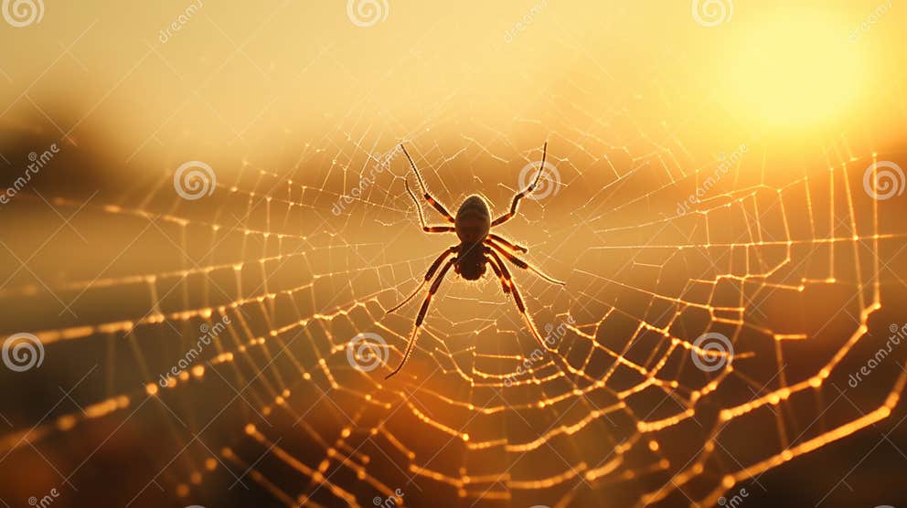 A Spider on Its Web at Sunset Stock Photo - Image of dusk, insect ...