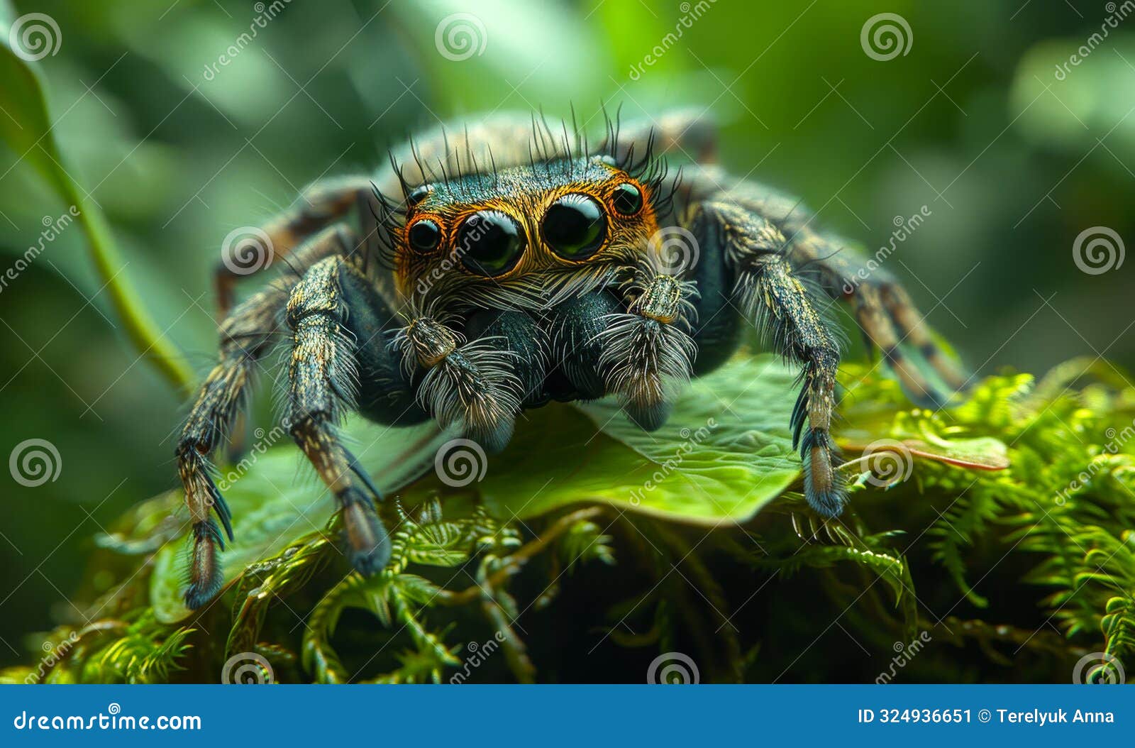 A Spider is on a Leaf and it is Looking at the Camera. the Spider is ...