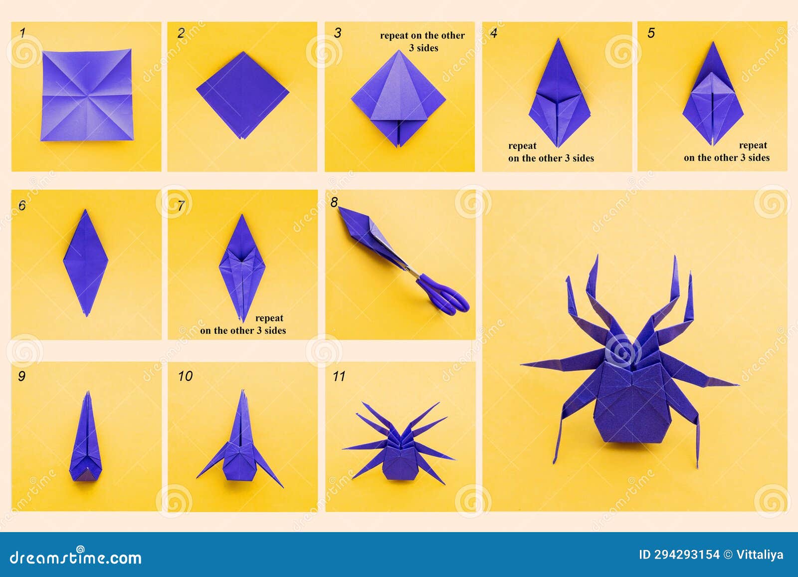 Spider Origami Tutorial, Step by Step, Tutorial Stock Photo - Image of ...