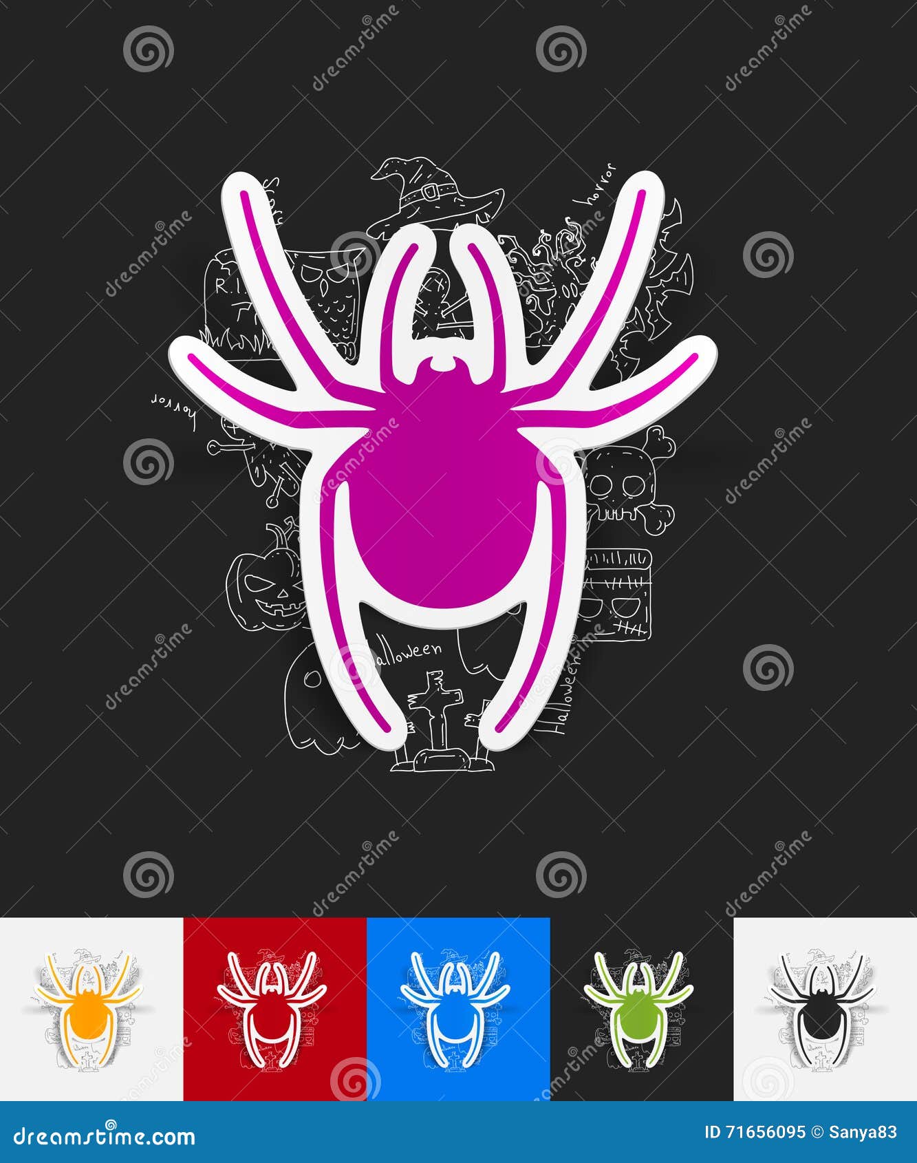 Spider Paper Sticker with Hand Drawn Elements Stock Vector ...