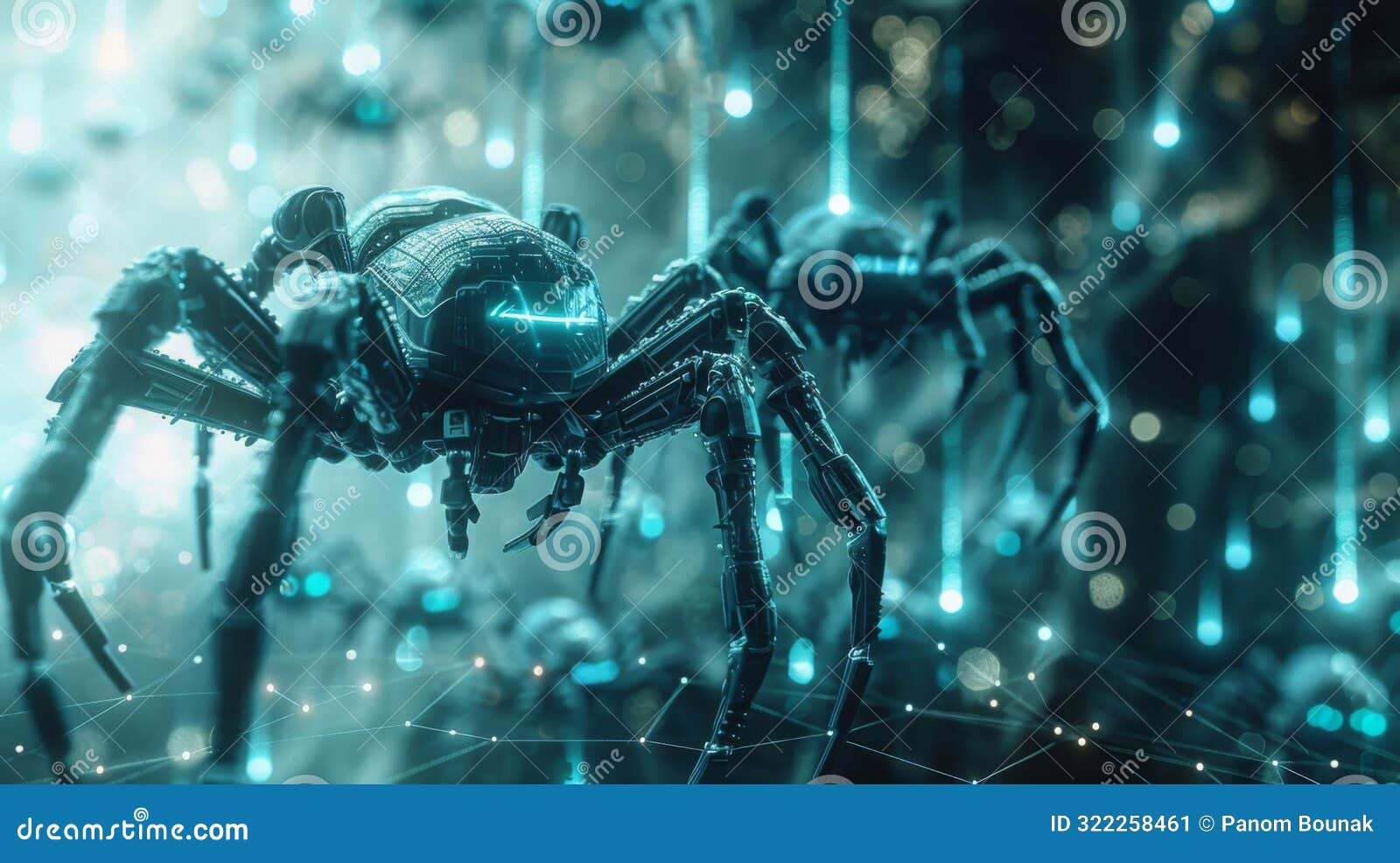 Spider Robot Army Virus Attack in a Digital Cybersecurity Warfare in ...