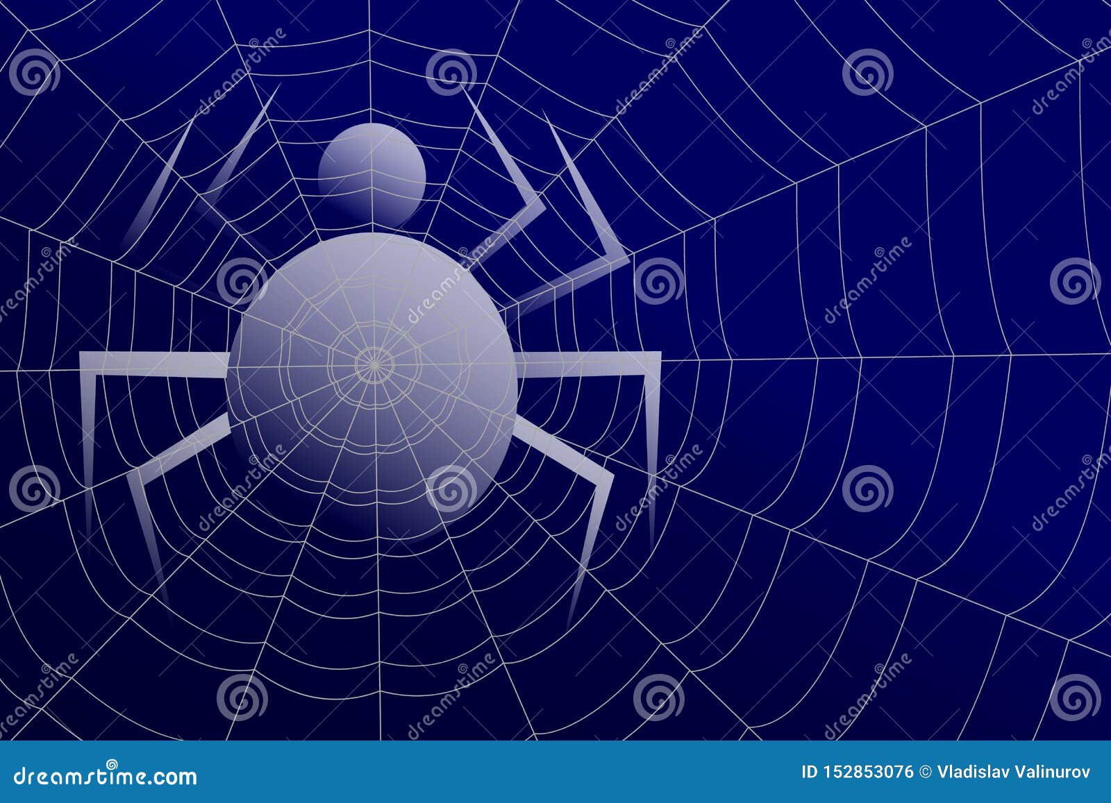 Spider Silhouette Under the Concentric Cobweb on Blue Background Stock ...