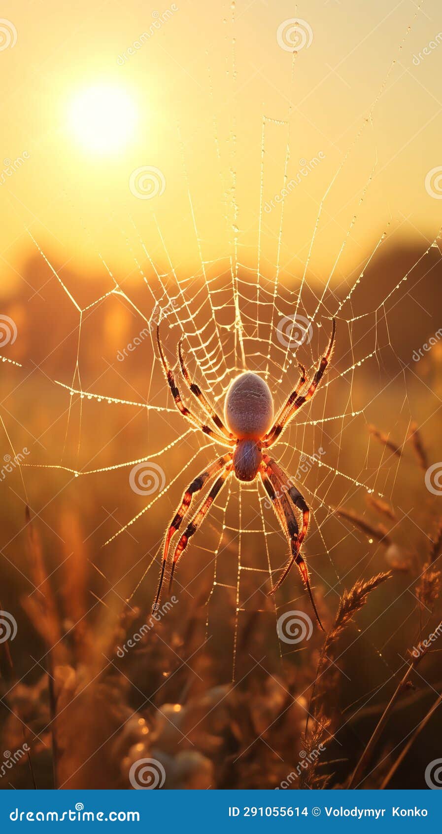 A Spider on Its Web in a Field Stock Photo - Image of prey, balance ...