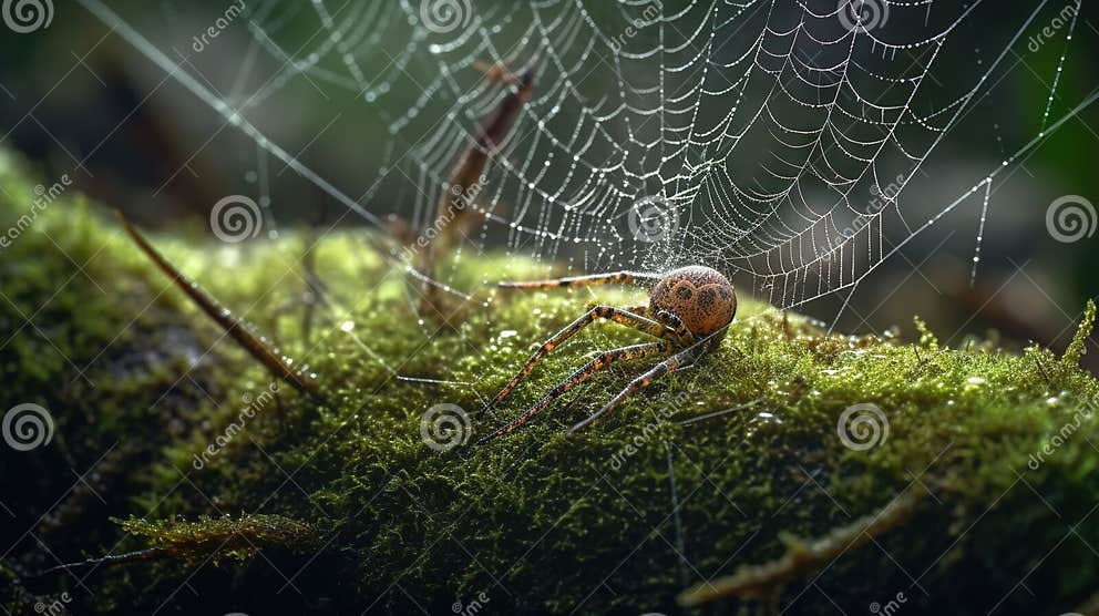A Spider is Sitting on a Moss Covered Surface in the Sun Stock Photo ...