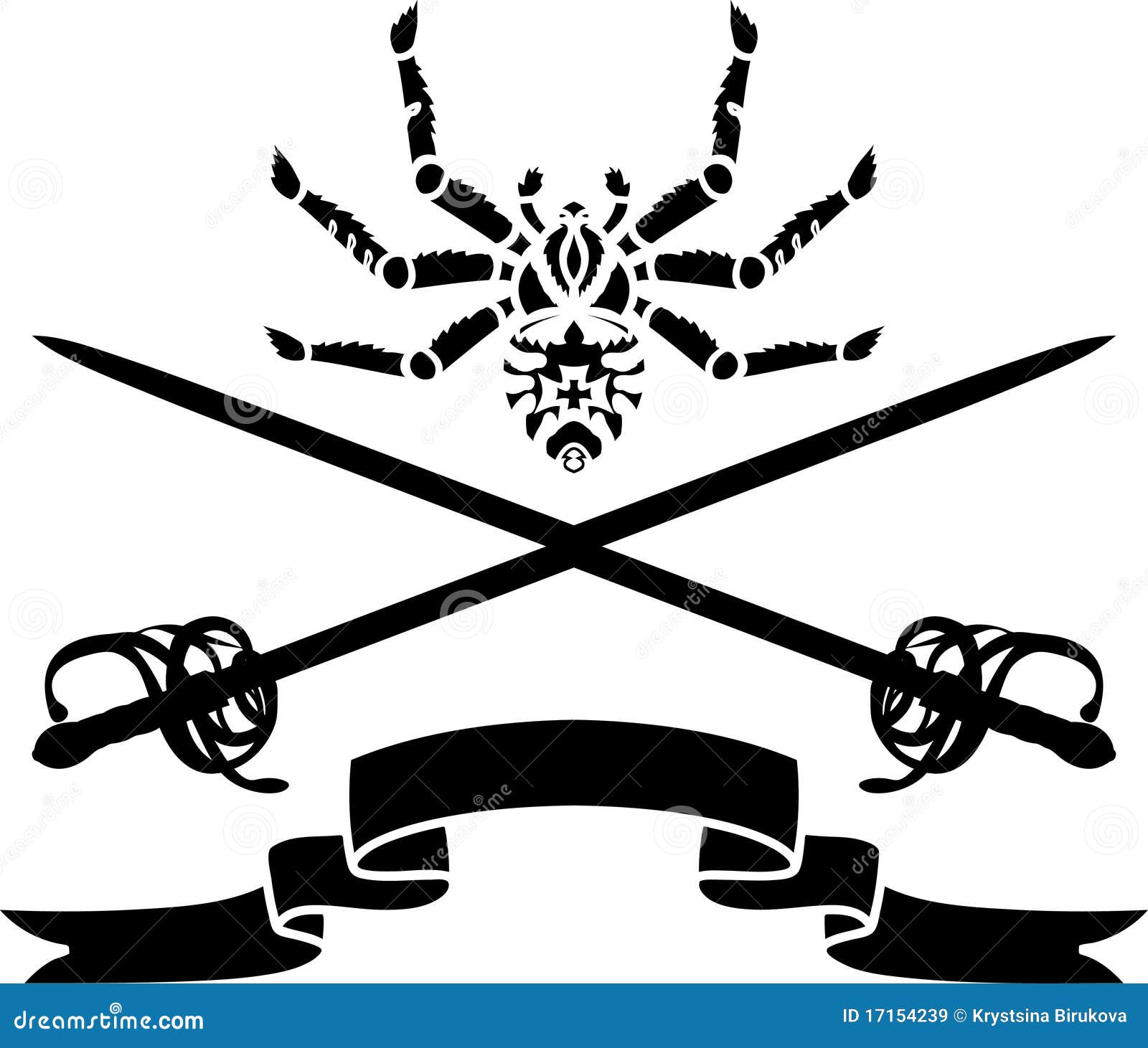 Spider, a Sword and a Ribbon Stencil Stock Vector - Illustration of ...
