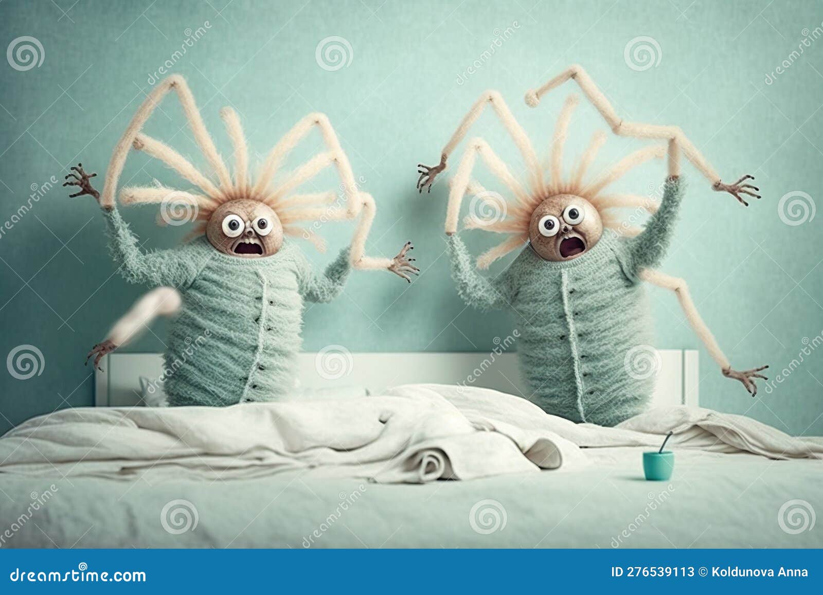 Spider in a Terry Bathrobe Joyfully Jumping on Bed, Created with ...