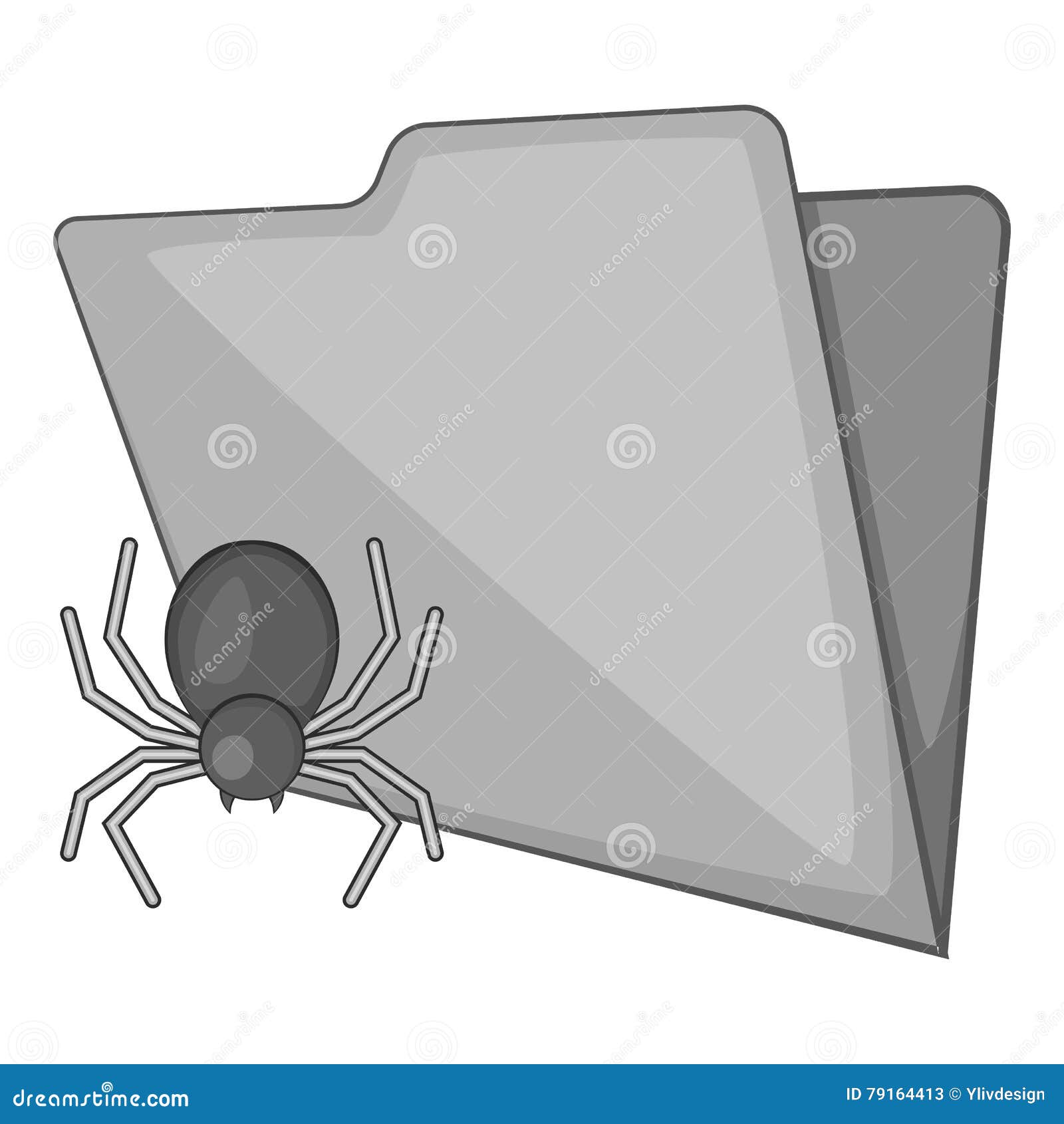 Spider Virus in Folder Icon, Monochrome Style Stock Vector ...