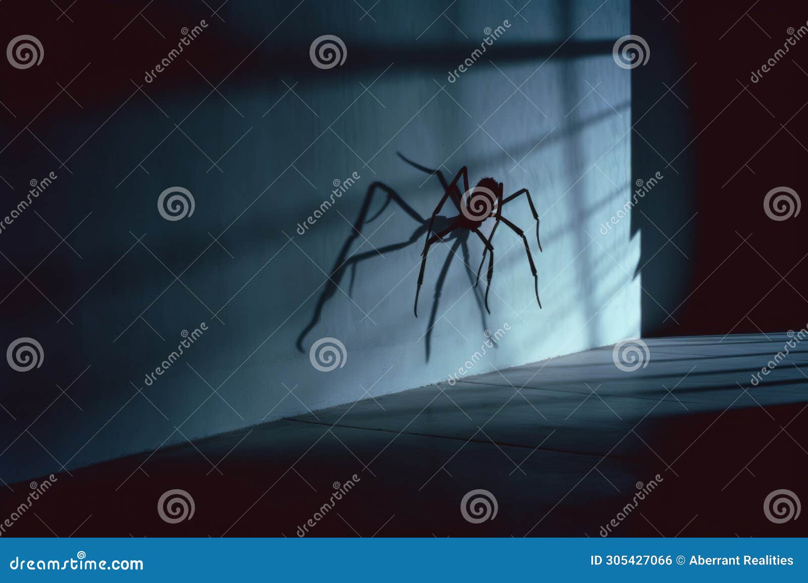 A Spider on the Wall in a Dark Room Stock Illustration - Illustration ...