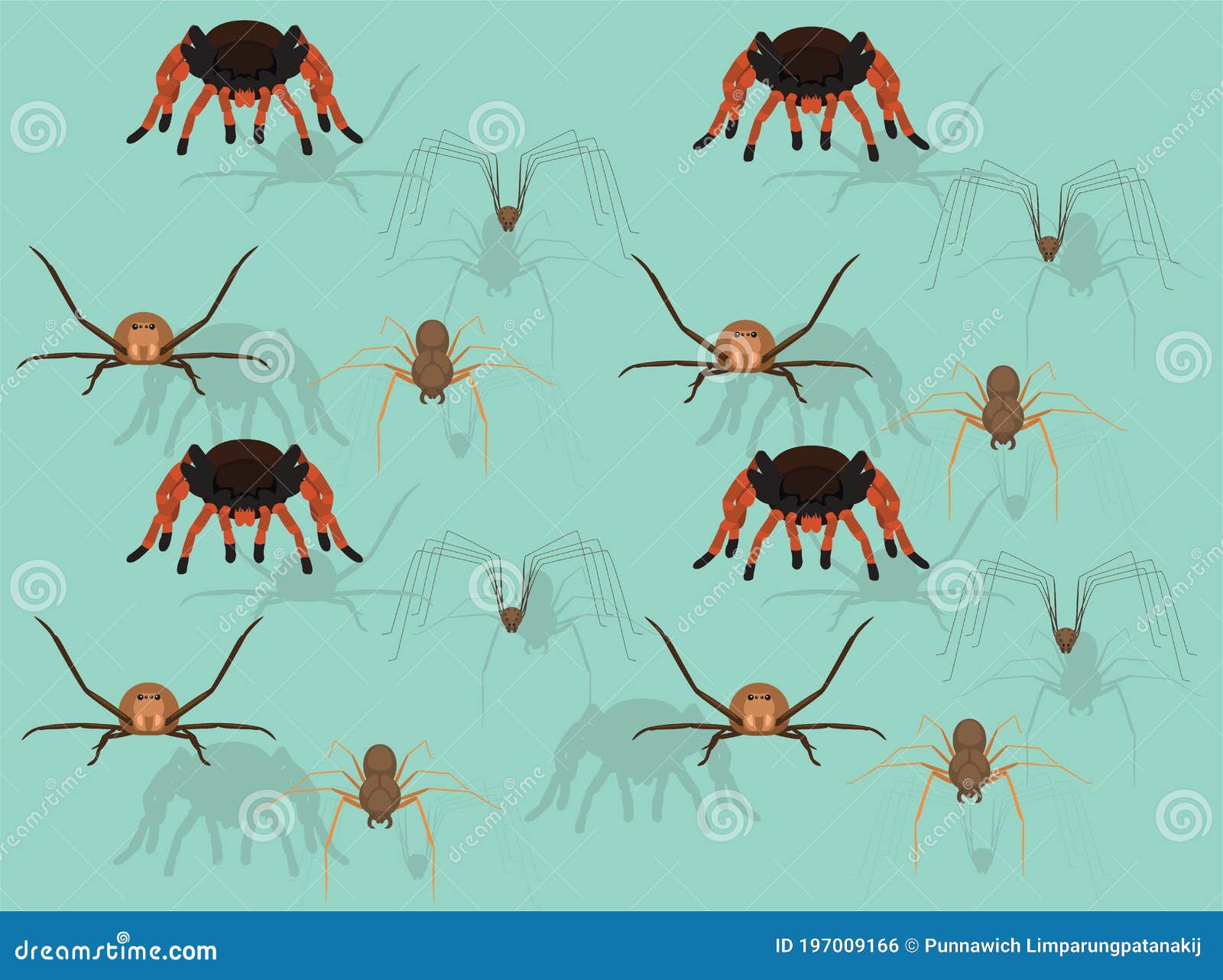 Various Spider Front Cartoon Character Vector Seamless Background ...
