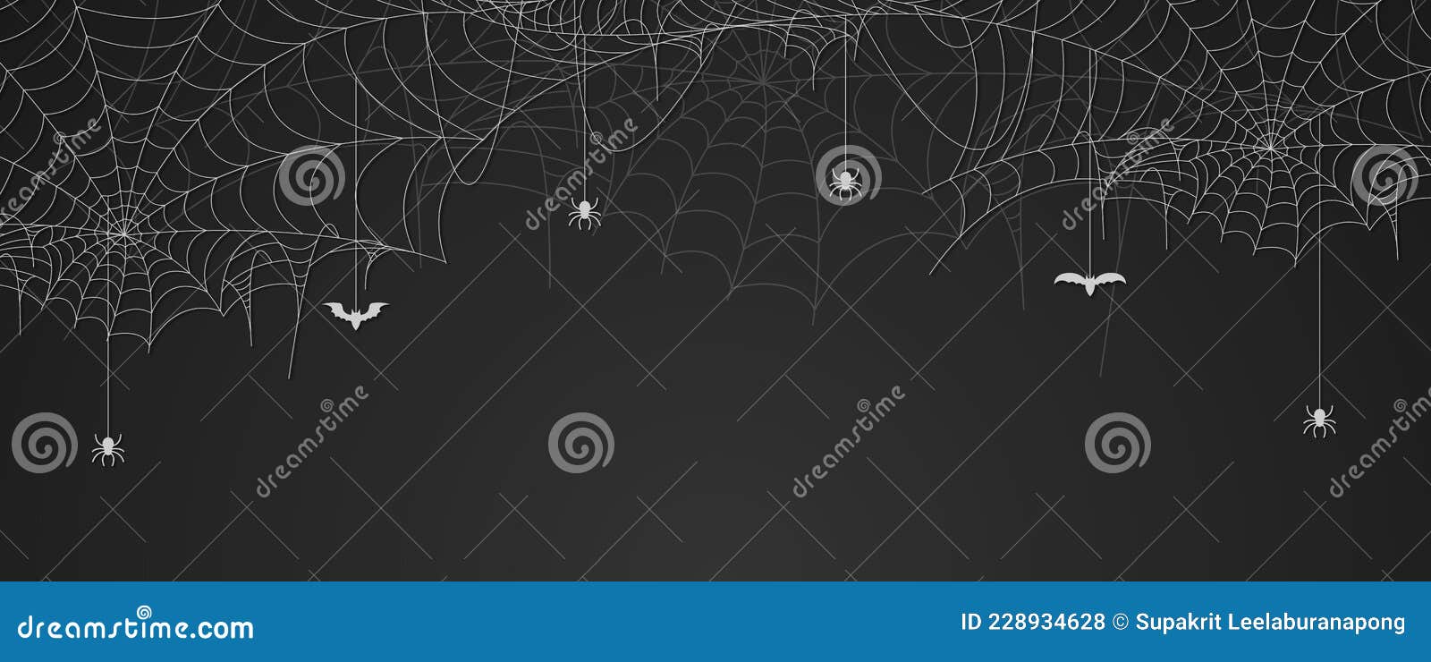 Spider Web Banner With Spiders And Bats Hanging, Cobweb Background ...