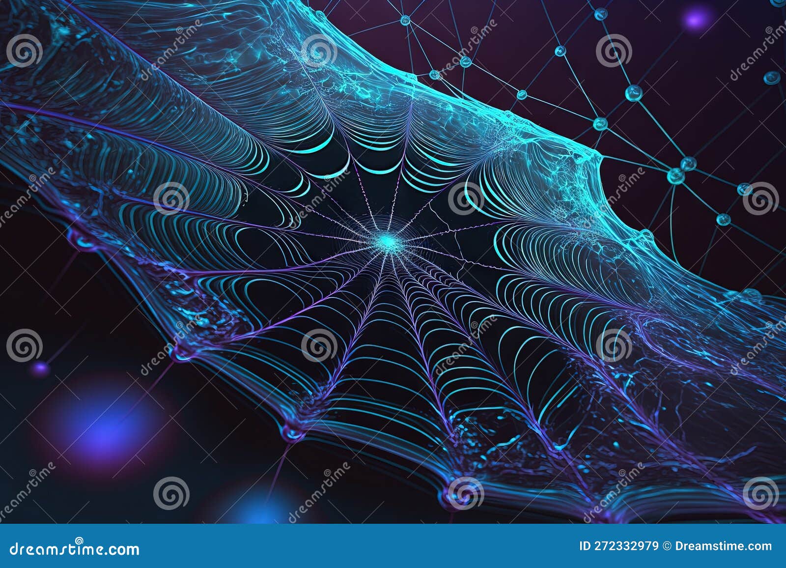 A Spider Web with Blue Lights on a Dark Background with a Blue Light in ...
