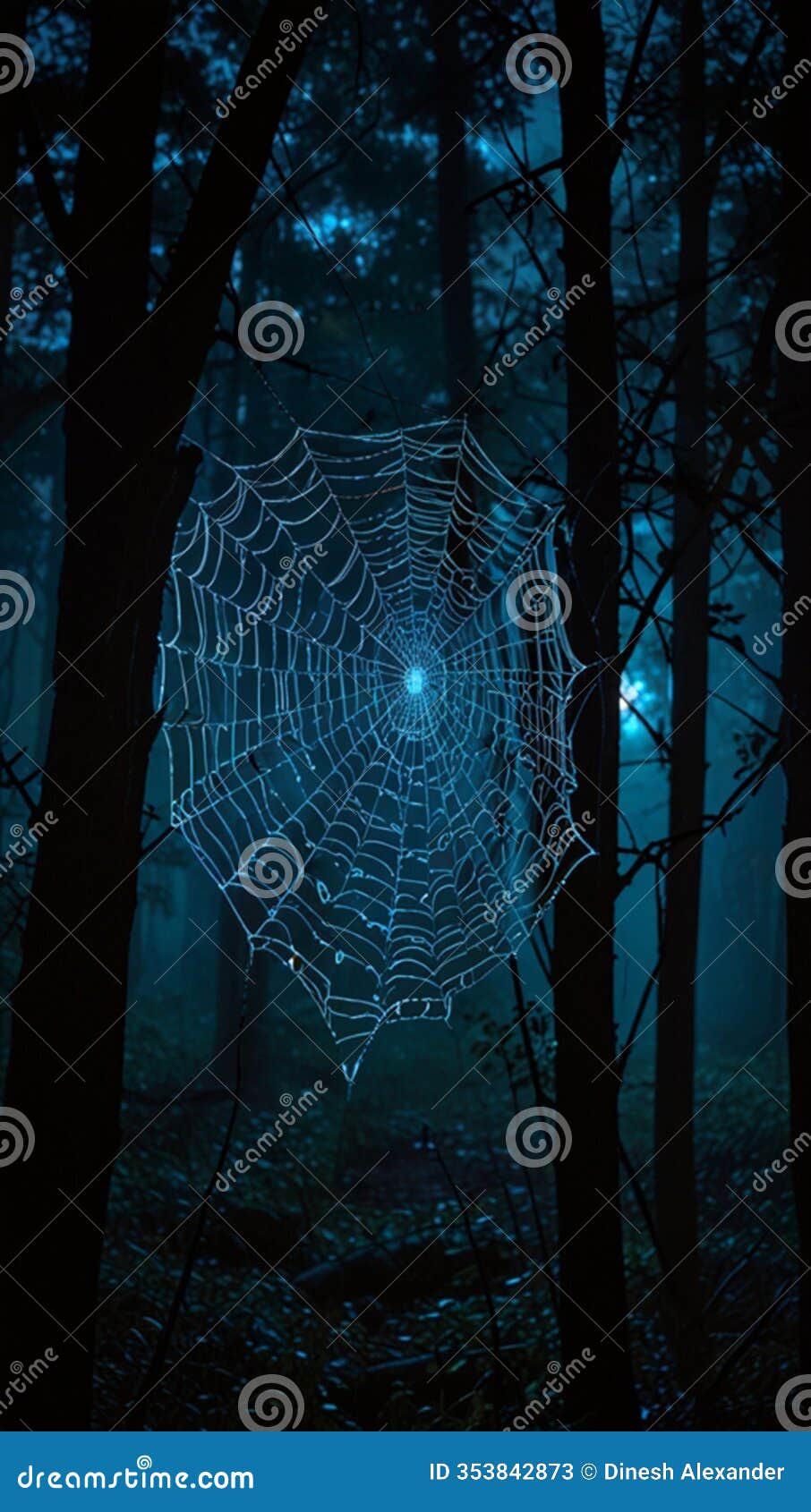 A Spider Web Calm and in a Dark Forest Stock Illustration ...