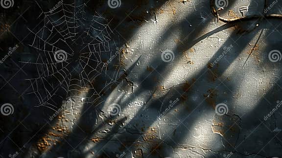 A Spider Web is Cast in Shadow on a Wall Stock Illustration ...