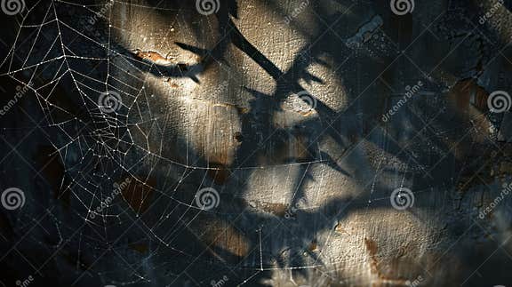 A Spider Web is Cast in Shadow on a Wall Stock Illustration ...