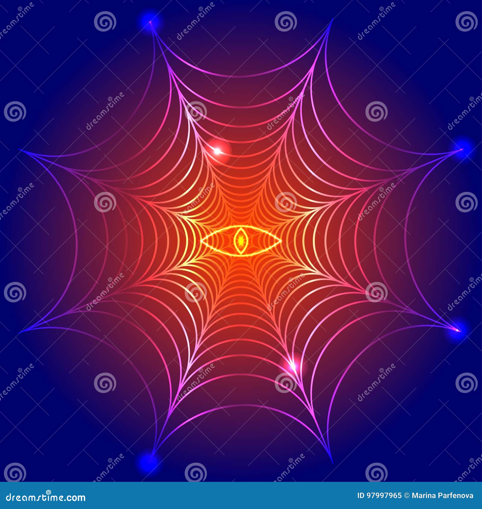 Spider Web, Cobweb with Fire Eye Stock Vector - Illustration of orange ...