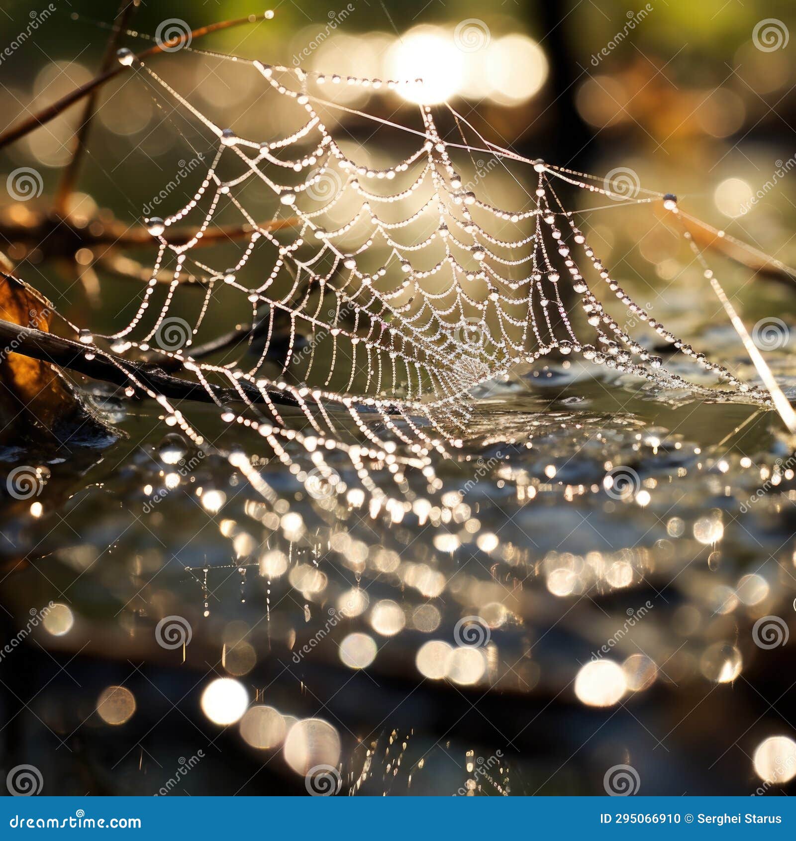 Spider Web with Dew Drops on it in the Water, AI Stock Photo - Image of ...