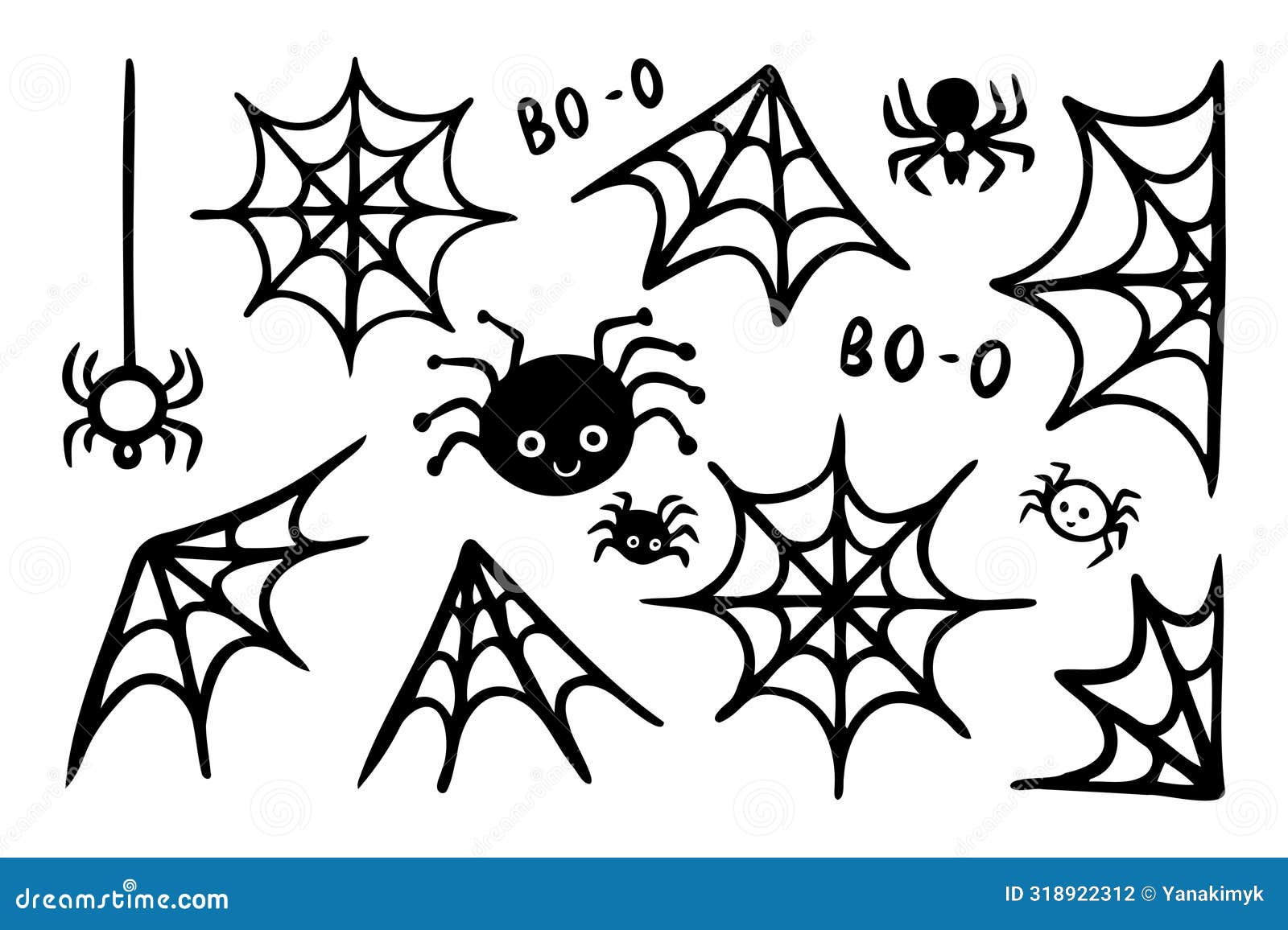 Spider Web Doodle Icons Halloween Decoration Set. Monochrome Cobweb ... Spider Web Doodle Icons Halloween Decoration Set. Monochrome Cobweb ...