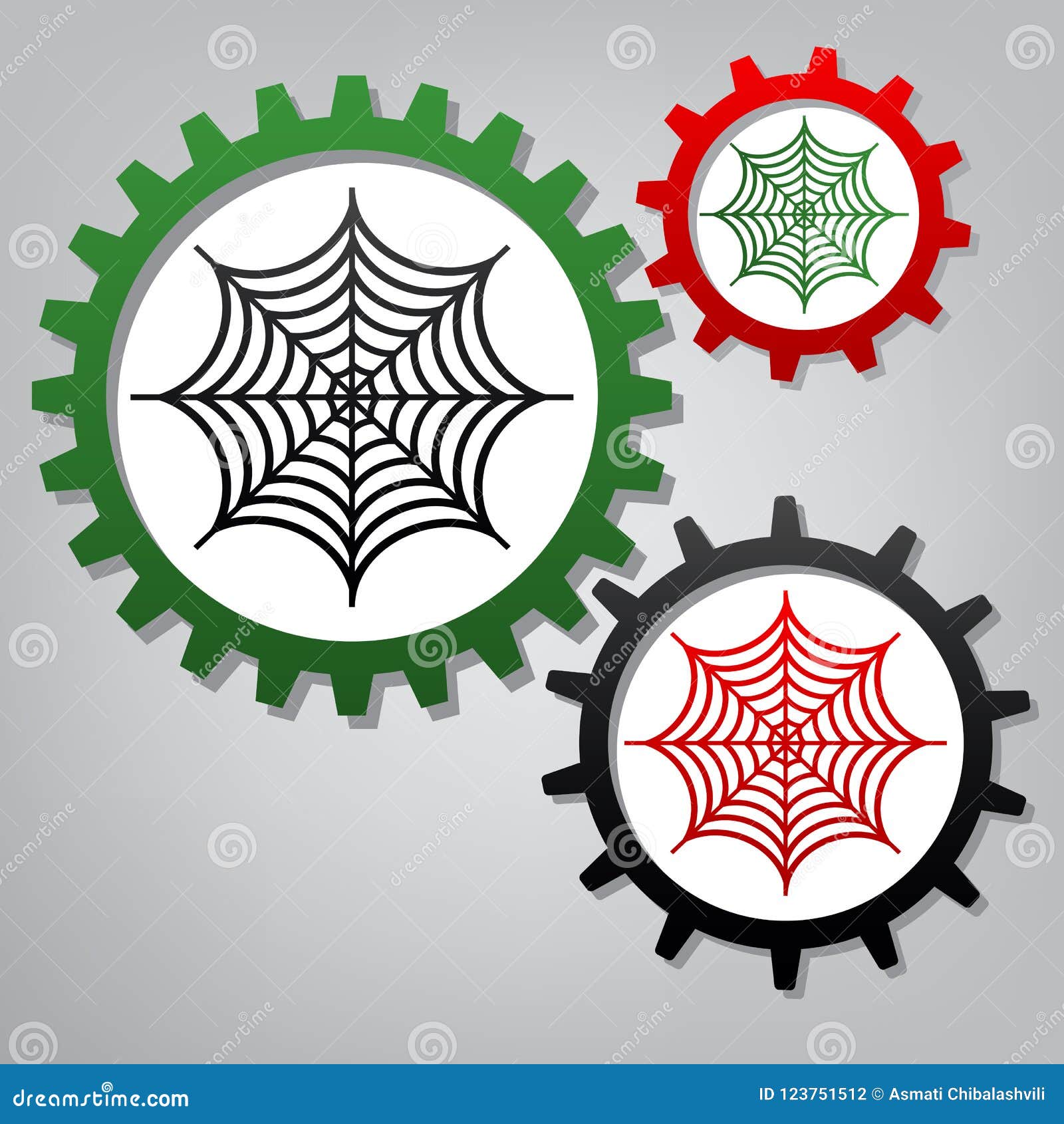 Spider On Web Illustration. Vector. Three Connected Gears With I ...