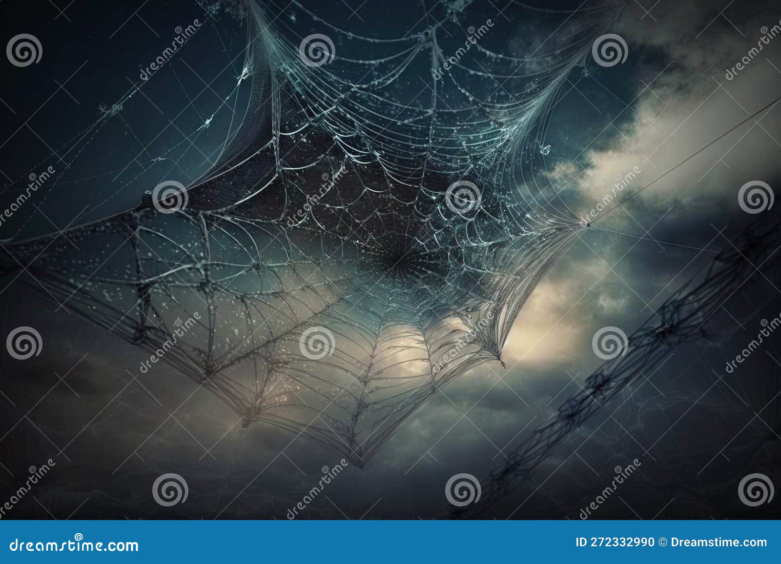 A Spider Web in the Middle of a Cloudy Sky with a Full Moon in the ...