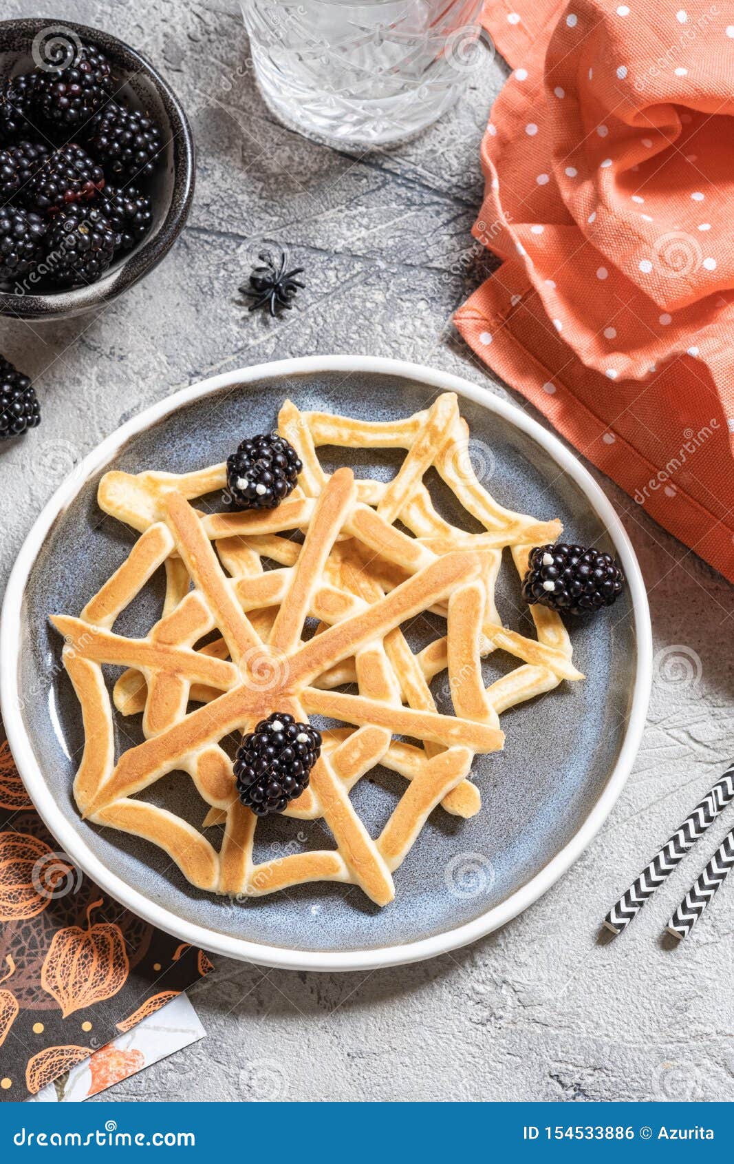 Spider web pancakes stock photo. Image of blackberry - 154533886