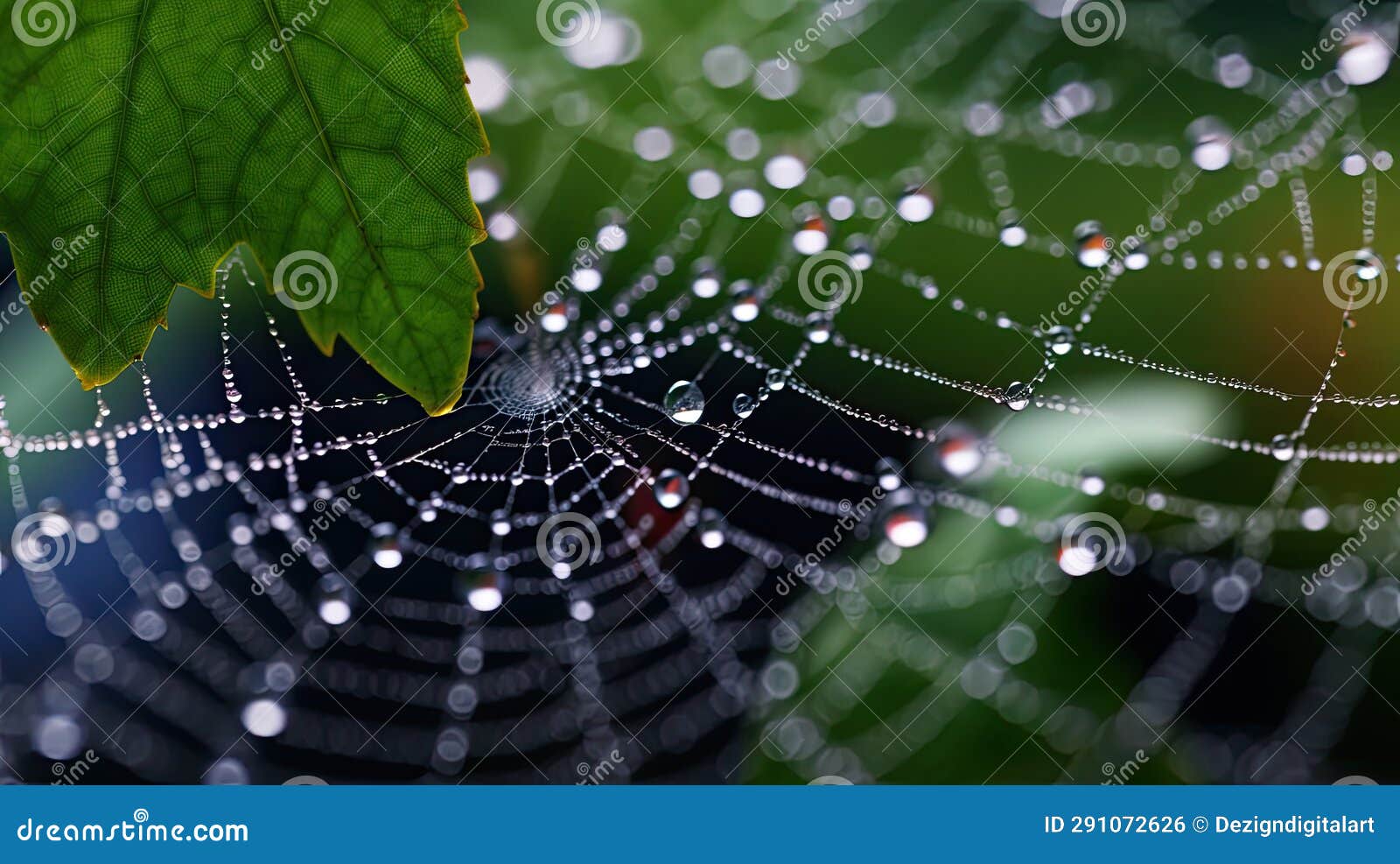 A Spider Web with Patterns of Dew Drops in the Middle of a Tree, with a ...
