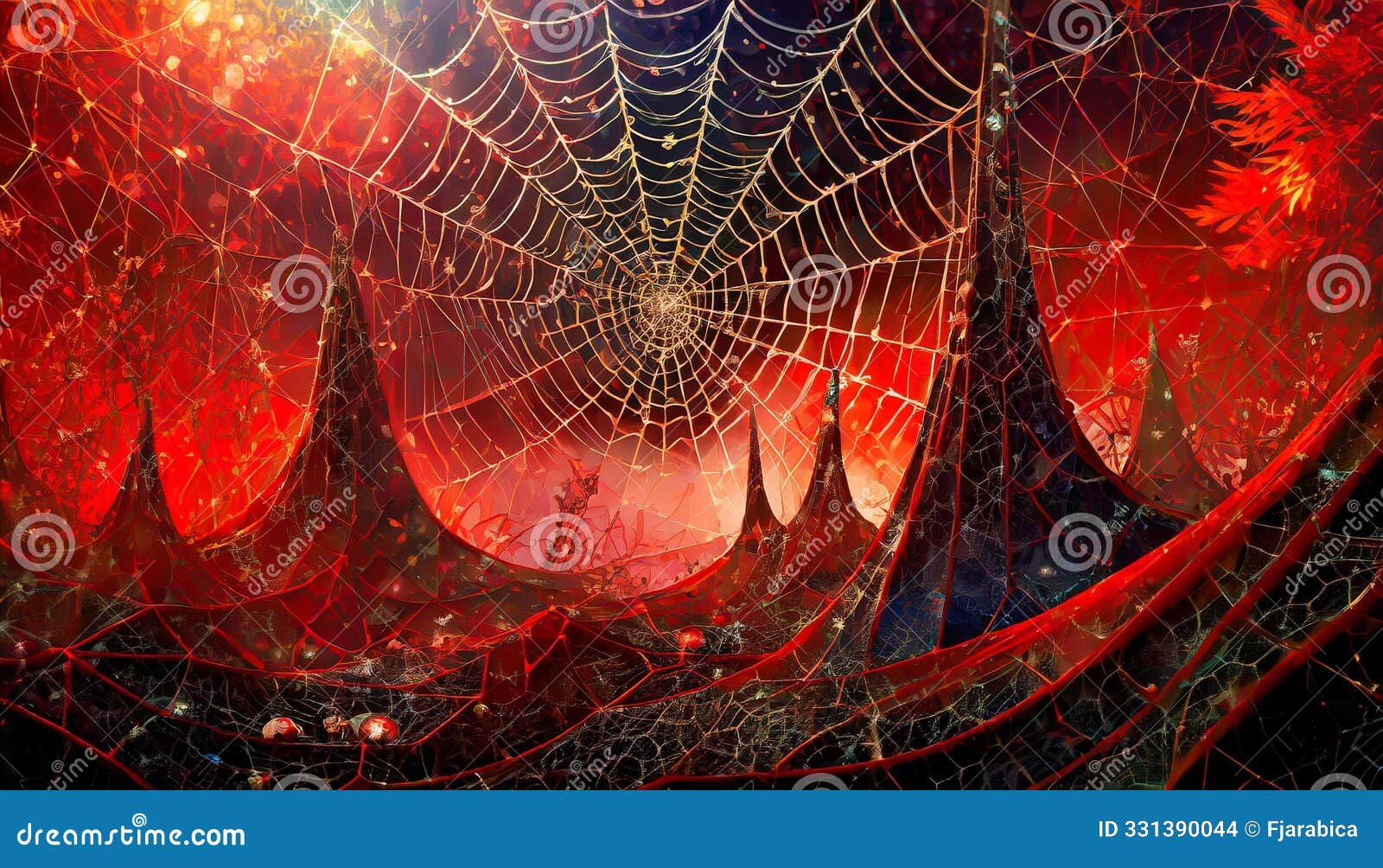 Spider Web on Red with a Dark Background Stock Illustration ...
