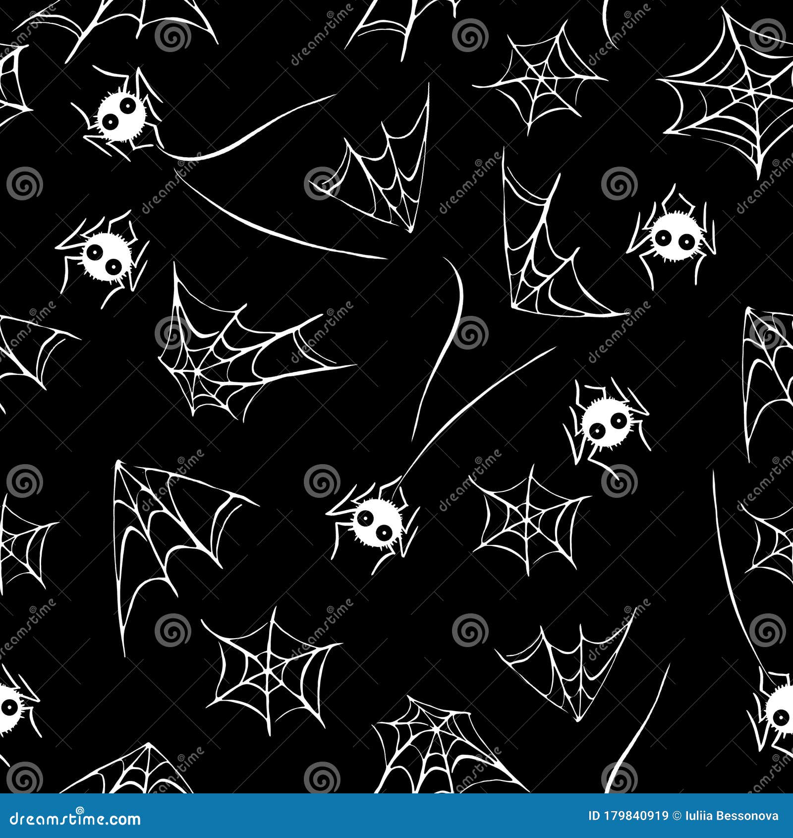 Spider Web Seamless Hand Drawn Pattern. White Black Orange Background ... Spider Web Seamless Hand Drawn Pattern. White Black Orange Background ...