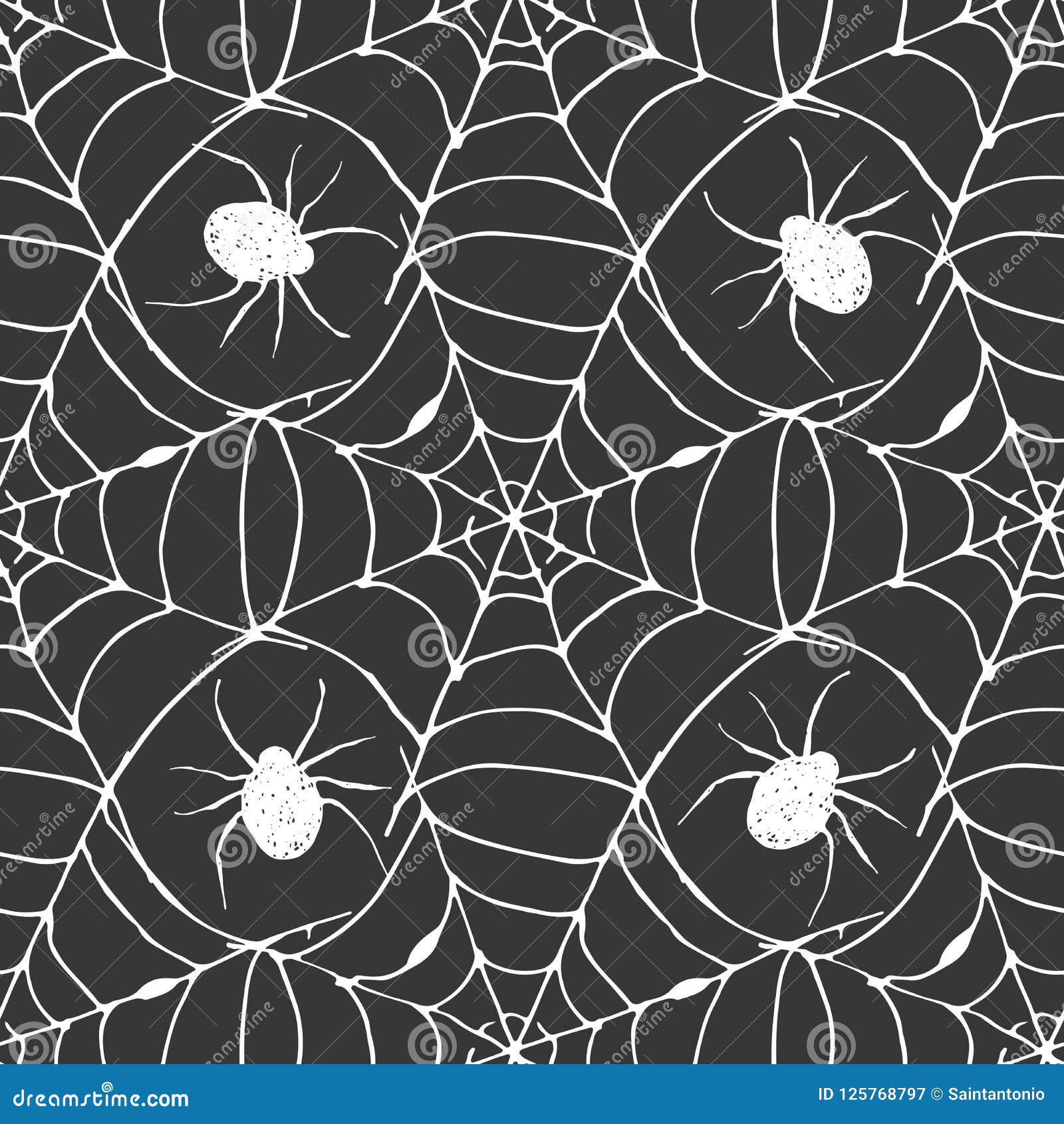 Spider Web Seamless Pattern Vector Illustration. Hand Drawn Sketched ...