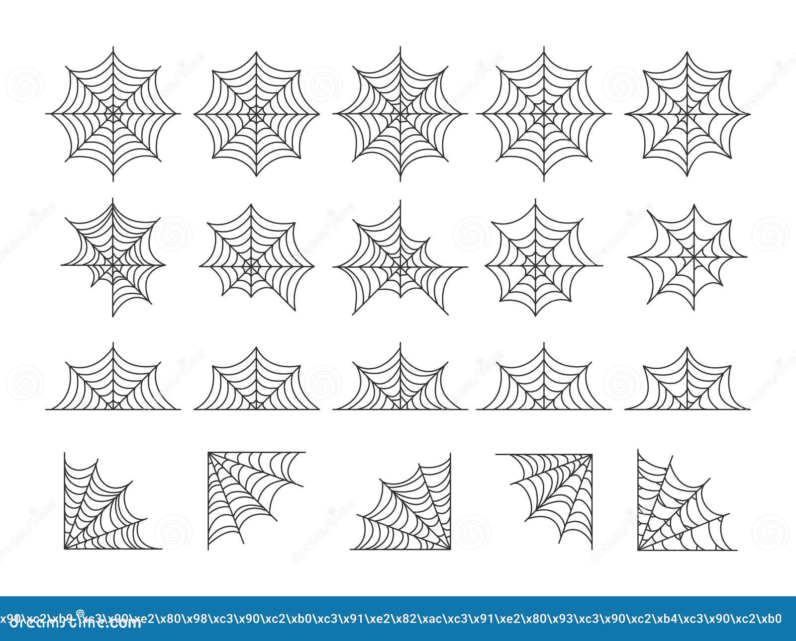 Spider Web Set. Halloween Hand Drawn Cobweb Collection Stock ...