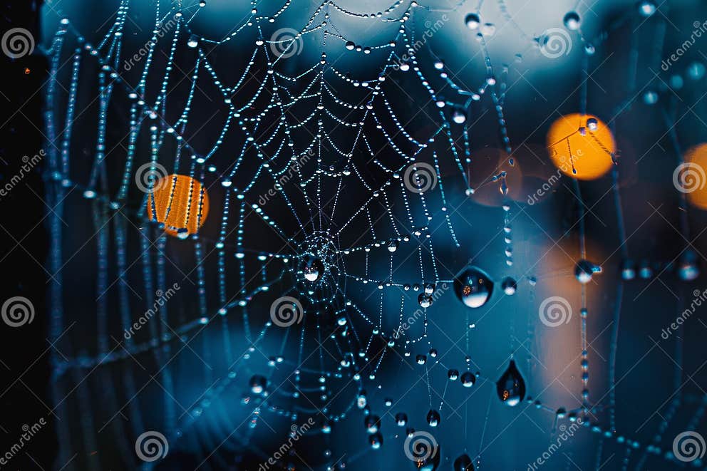 A Spider Web is Shown with Raindrops on it Stock Image - Image of ...