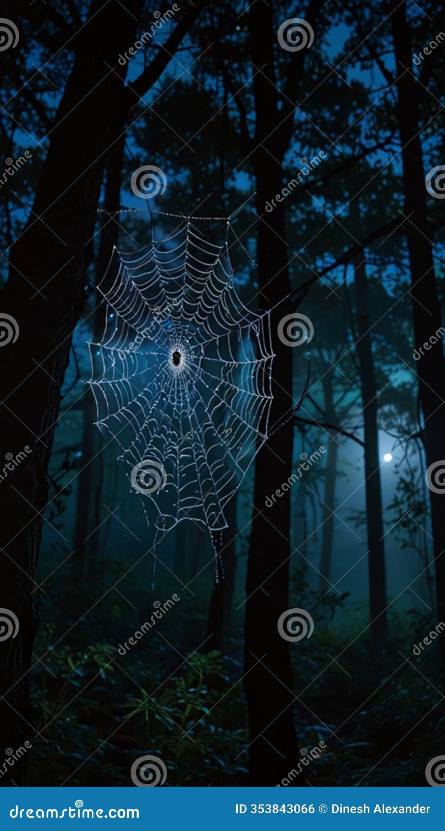 A Spider Web Stretches between Two Branches Stock Illustration ...