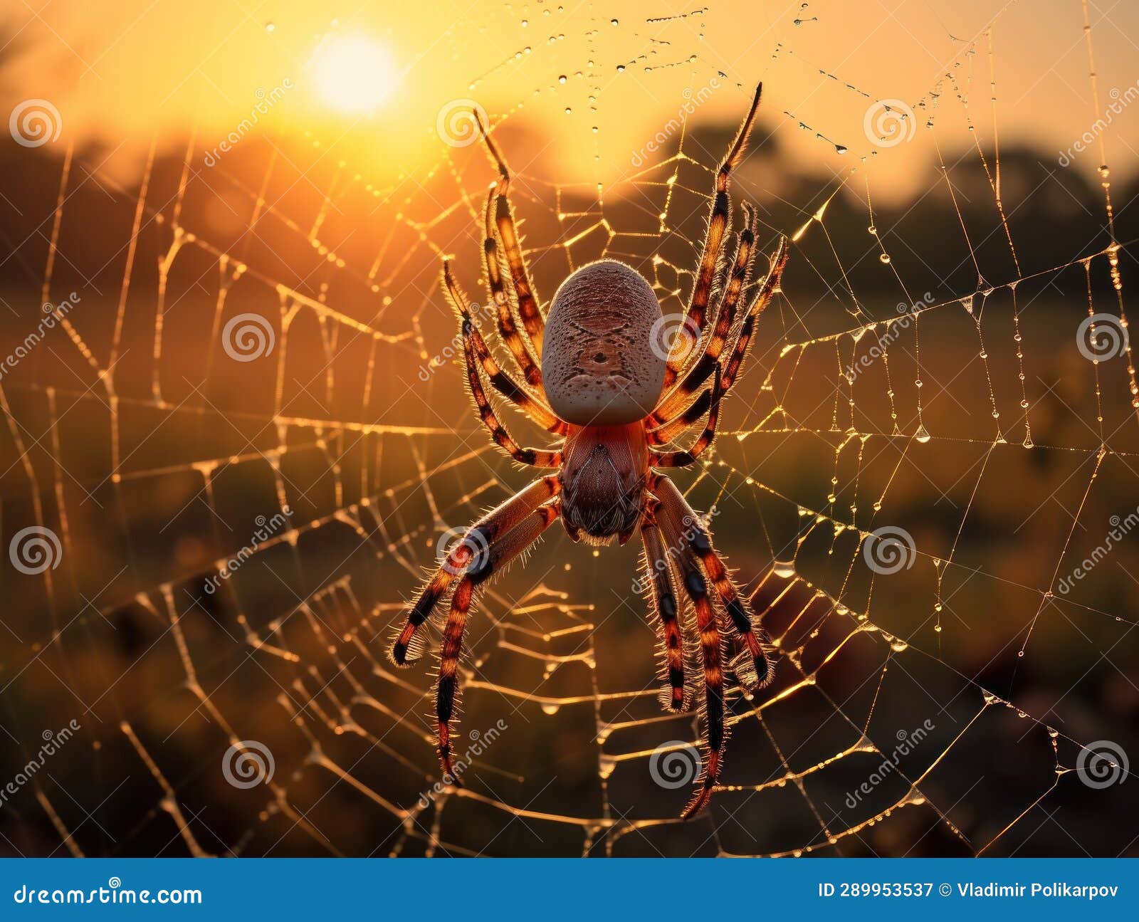 Spider on the Web at Sunset Stock Image - Image of arachnid, spider ...