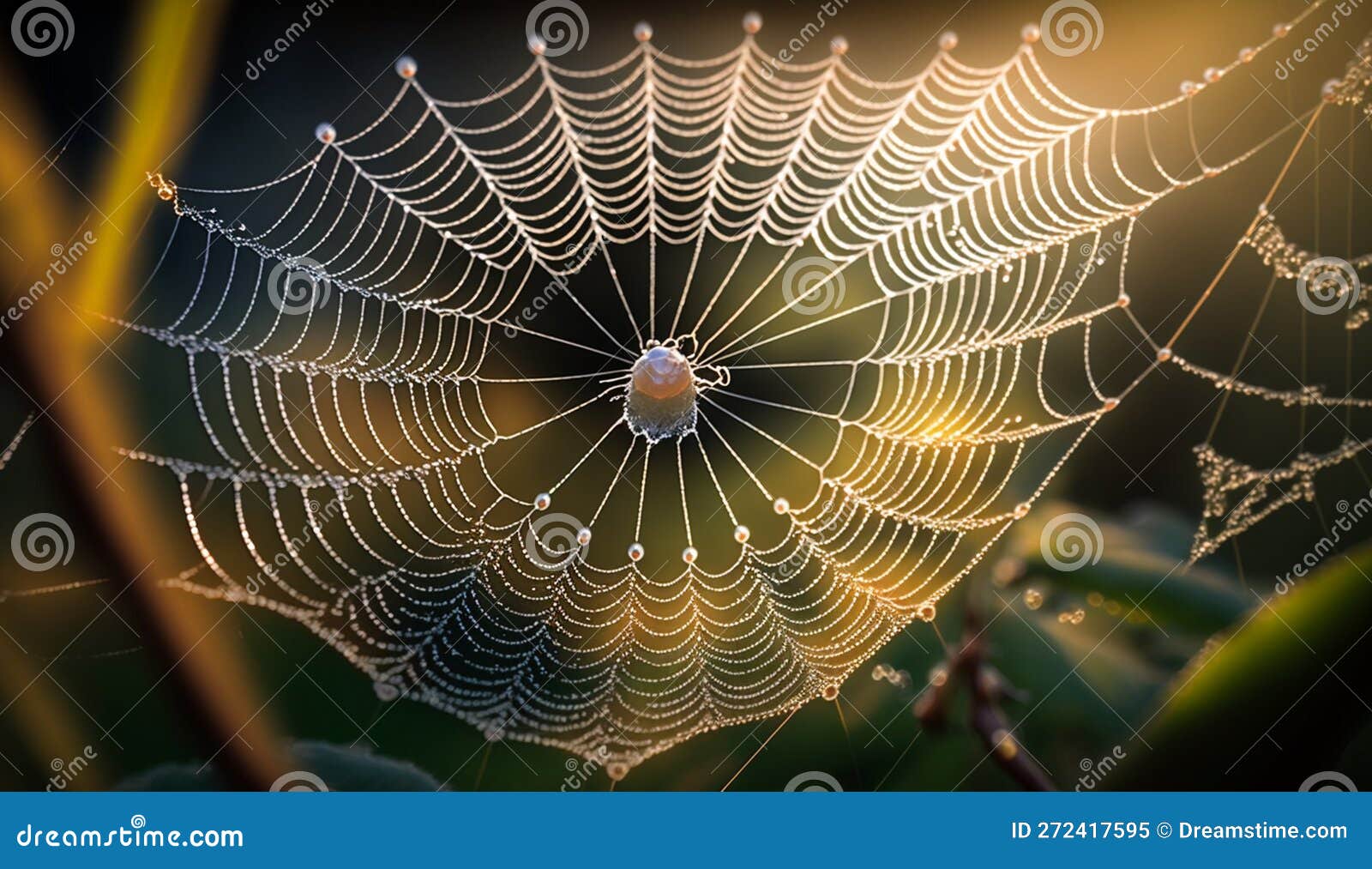 Spider Web Traps Dew Drop on Leaf ,generative AI Stock Illustration ...