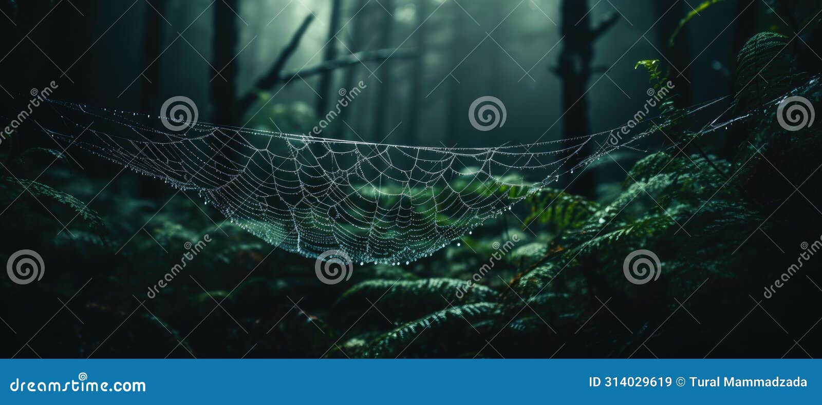 Spider Web on Tree Trunk in Dark Forest at Midnight Stock Image - Image ...