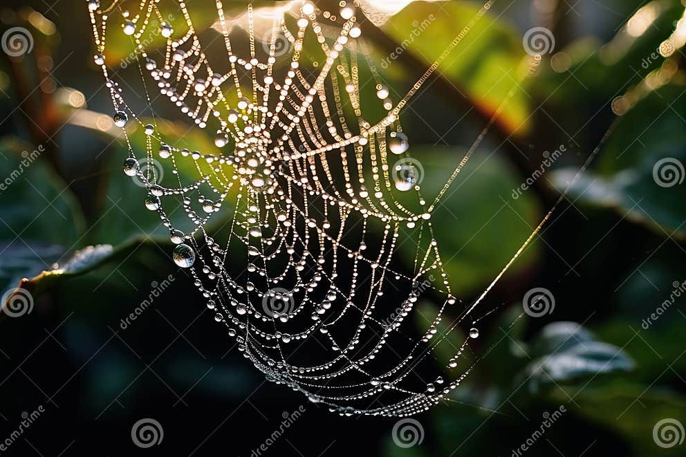 A Spider Web with Water Droplets on it Stock Illustration ...