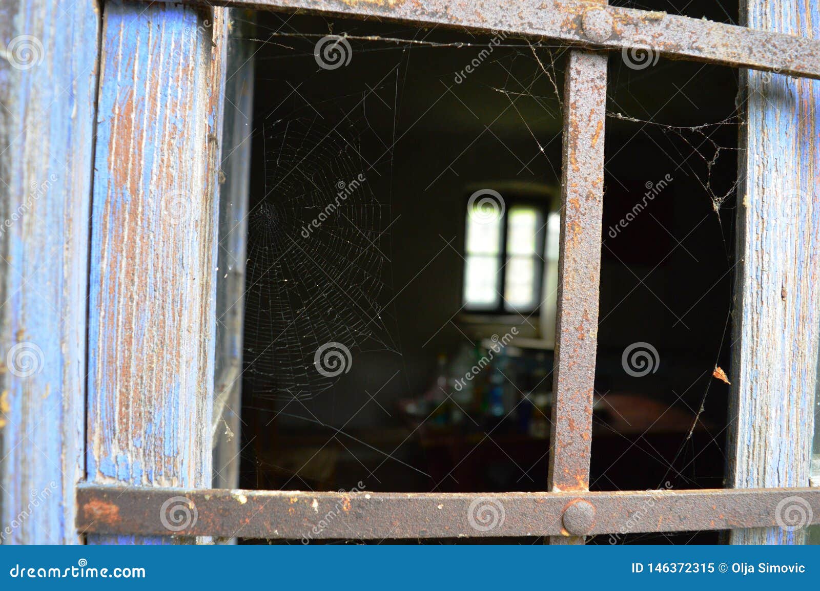 Spider Web on the Window of the Abandoned House Stock Image - Image of ...