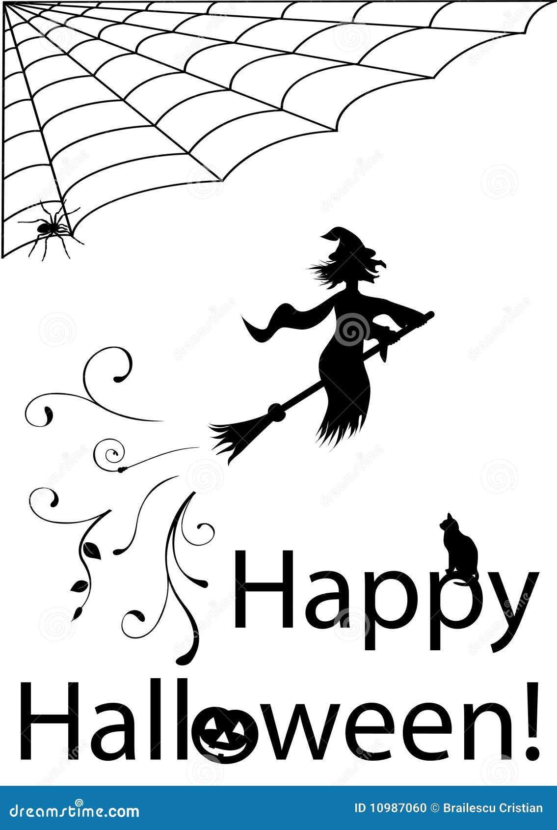 Spider web and witch stock vector. Illustration of sinister - 10987060