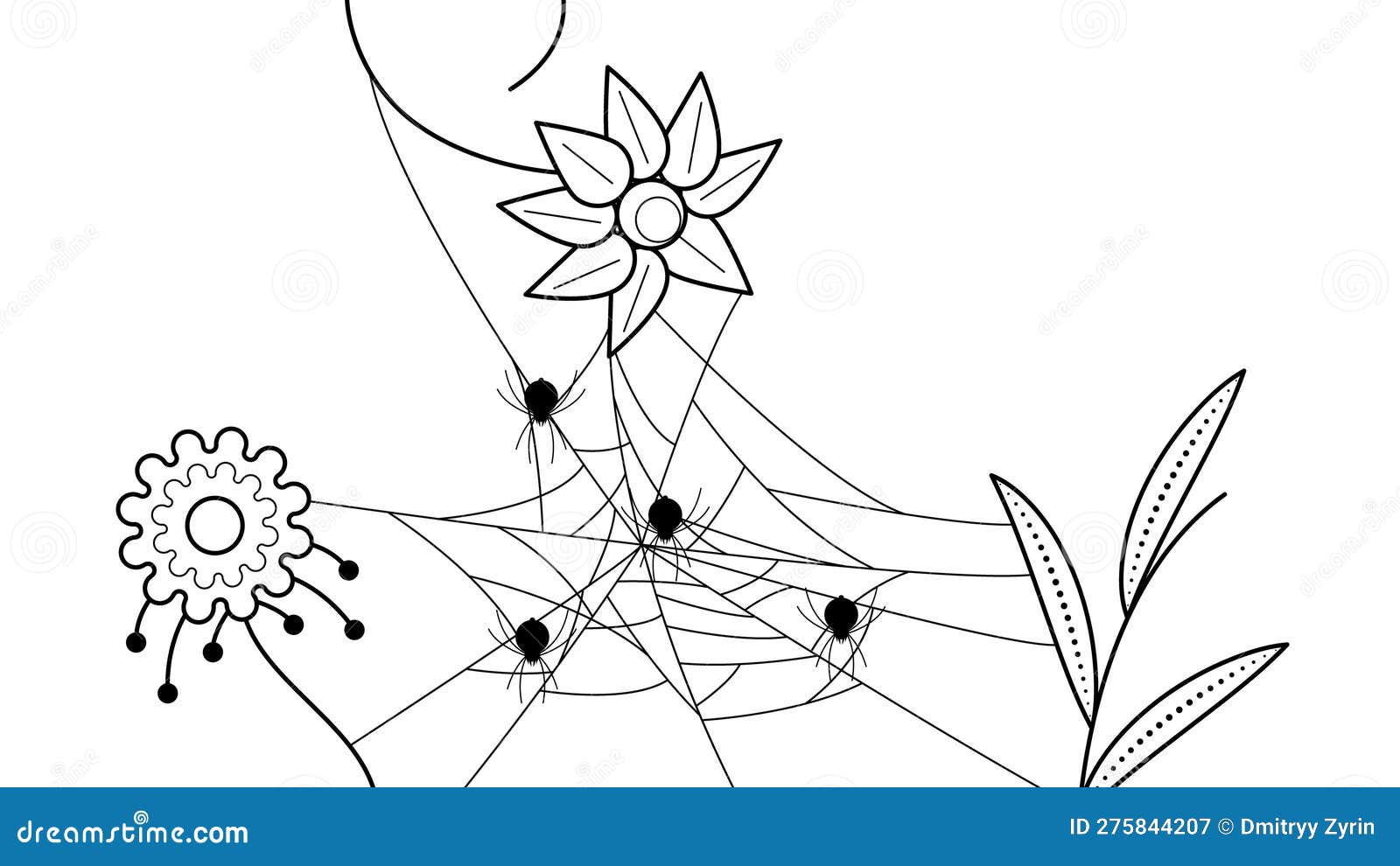 Spiders on Web with White Background. Halloween Background Element. Spooky, Scary Horror ...