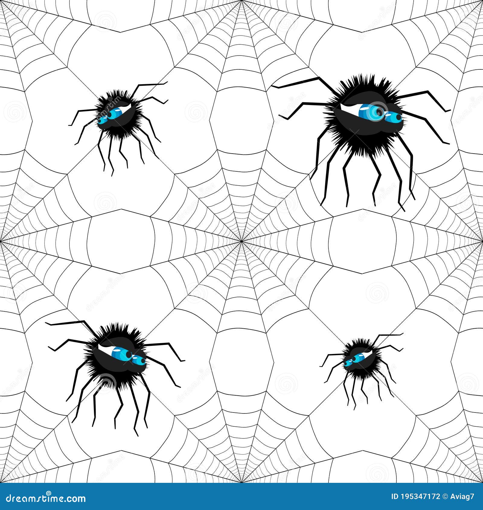 Spiders on Webs Seamless Pattern on White Background Repeats Seamlessly ...