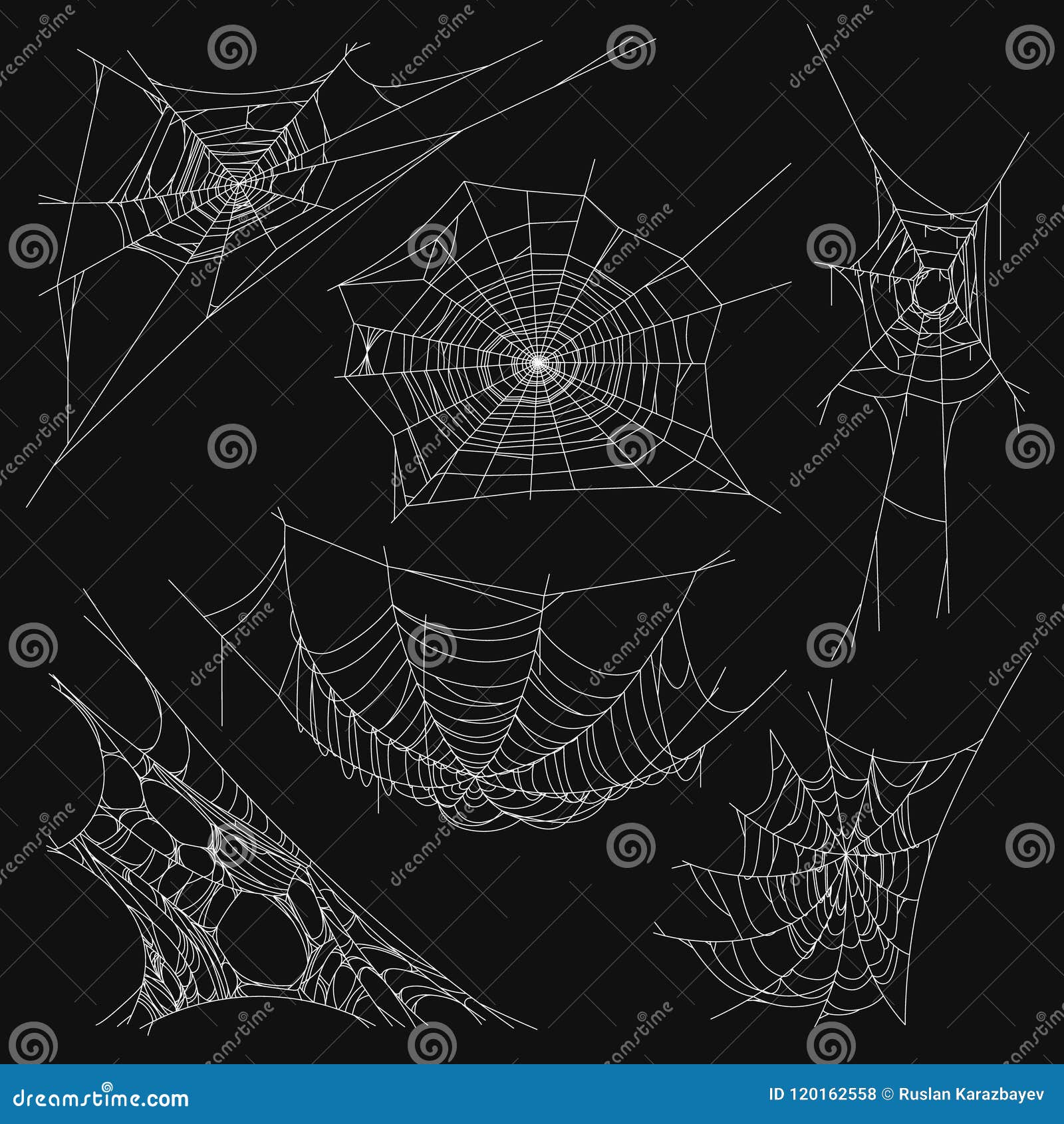 Spiderweb Set for Halloween Design on Black Background Stock ...