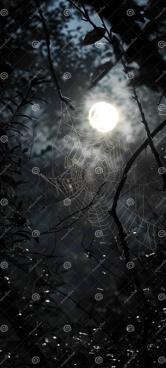 A Spiderweb Woven from Moonlight Stock Photo - Image of nighttime ...
