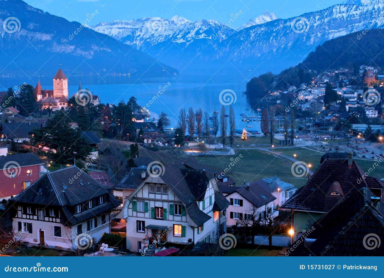 Spiez Castle and Alps Night Scene Stock Image - Image of holidays ...