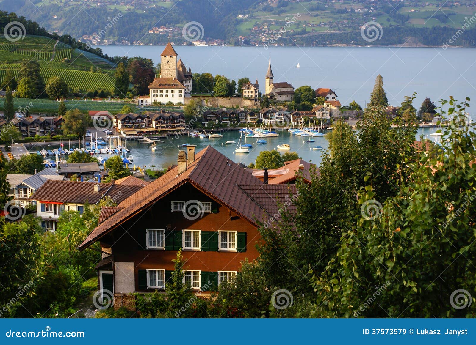 Spiez Castle on the Lake Thun, Switzerland Stock Image - Image of ...
