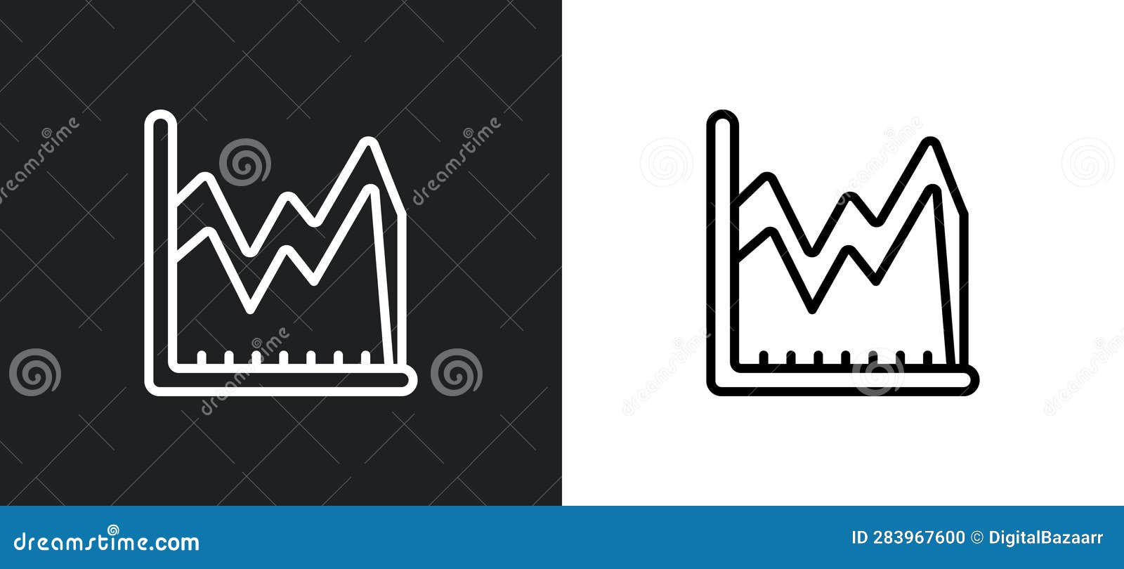 Spike Chart Outline Icon in White and Black Colors. Spike Chart Flat ...