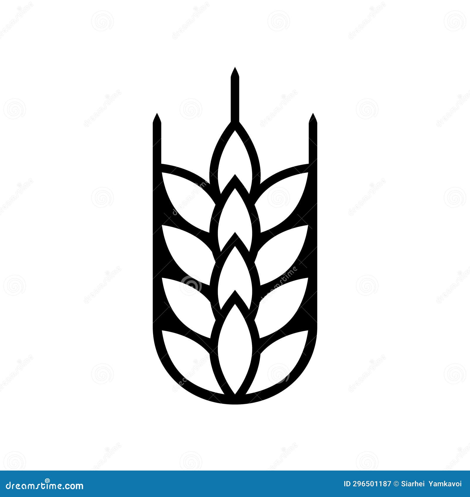 Spike of Wheat with Grains. Vector Illustration. Isolated Black and ...