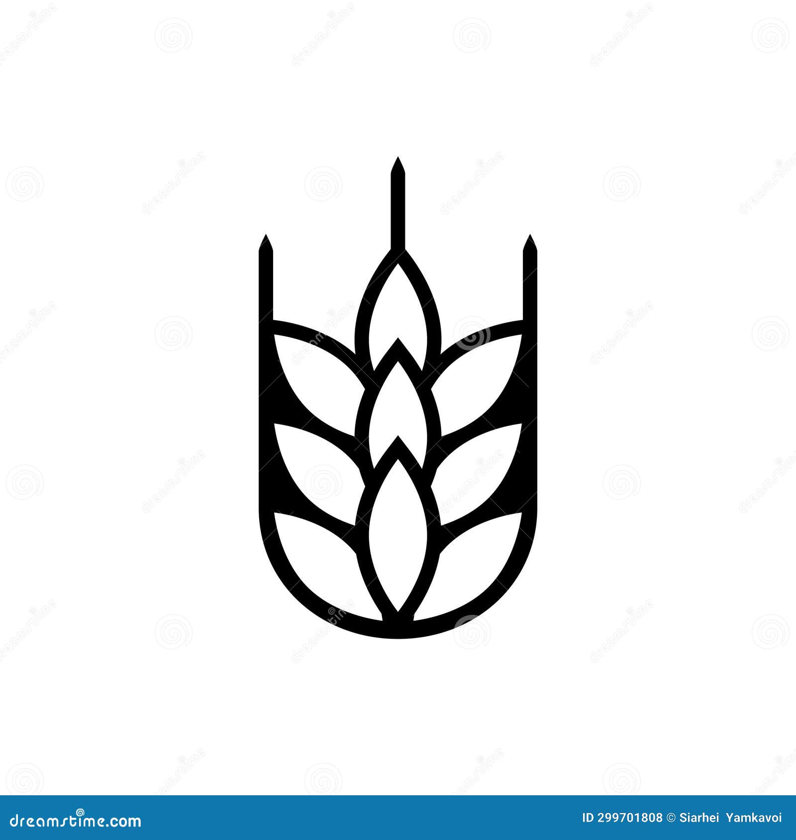 Spike of Wheat with Grains. Vector Illustration. Isolated Black and ...