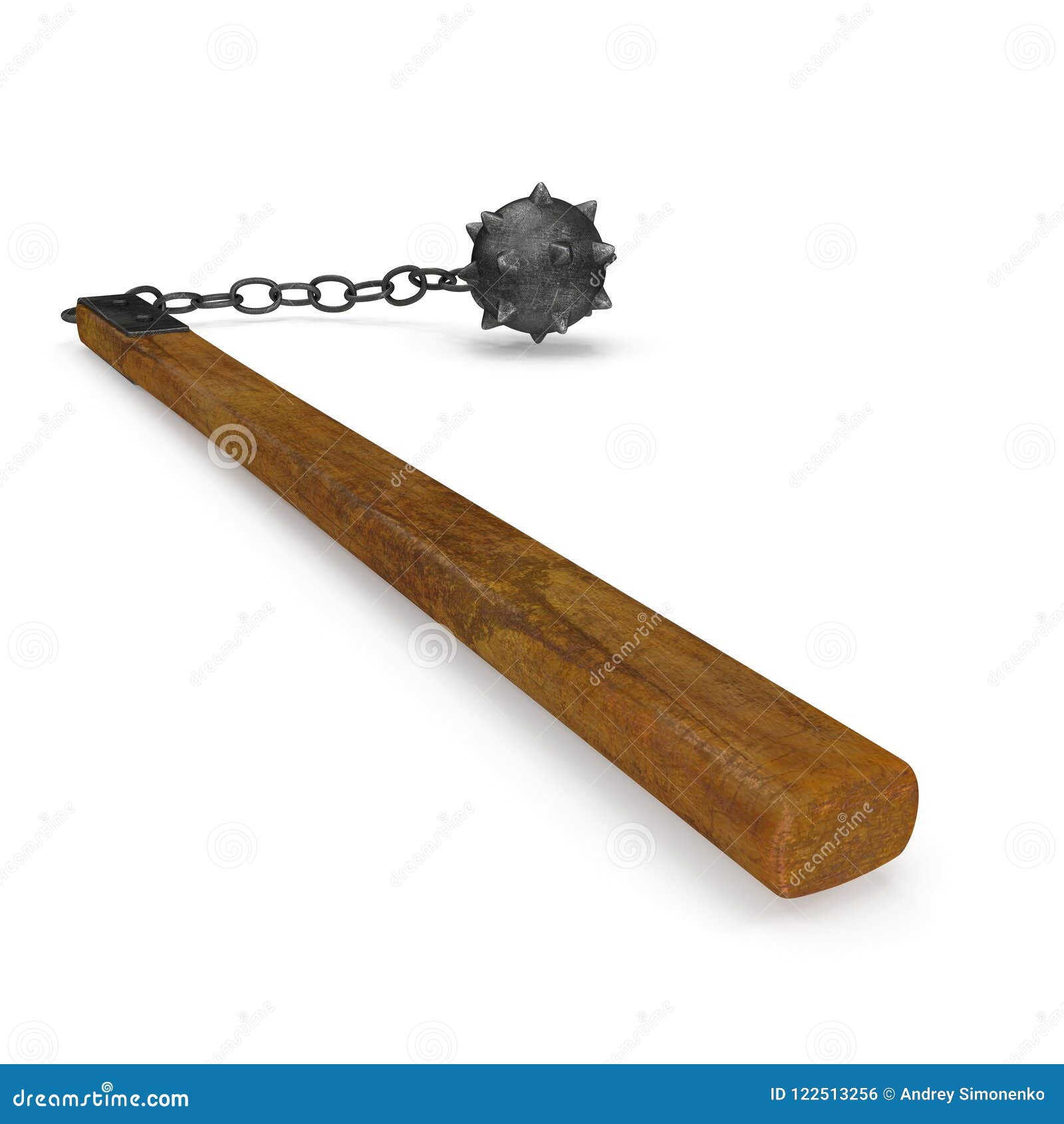 Spiked Flail, Blund Weapon On Chain With Wooden Handle Cartoon Vector ...