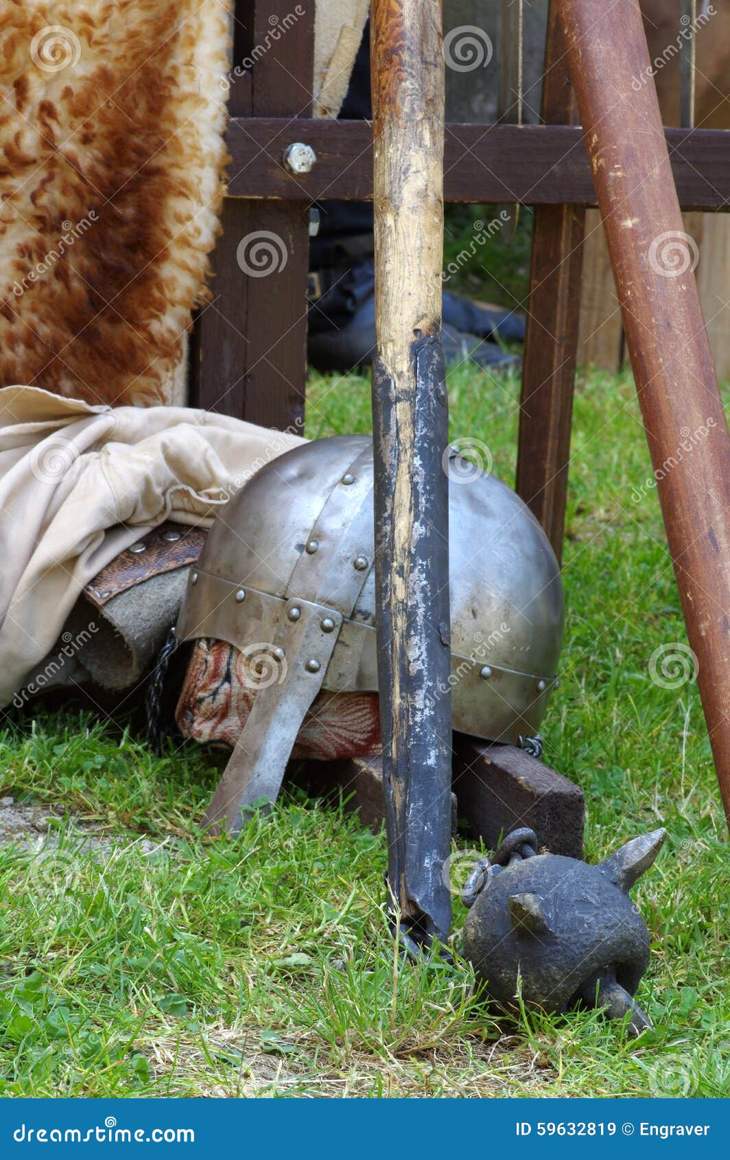 Spiked Mace Medieval Weapons Stock Image - Image of helmet, suspended ...