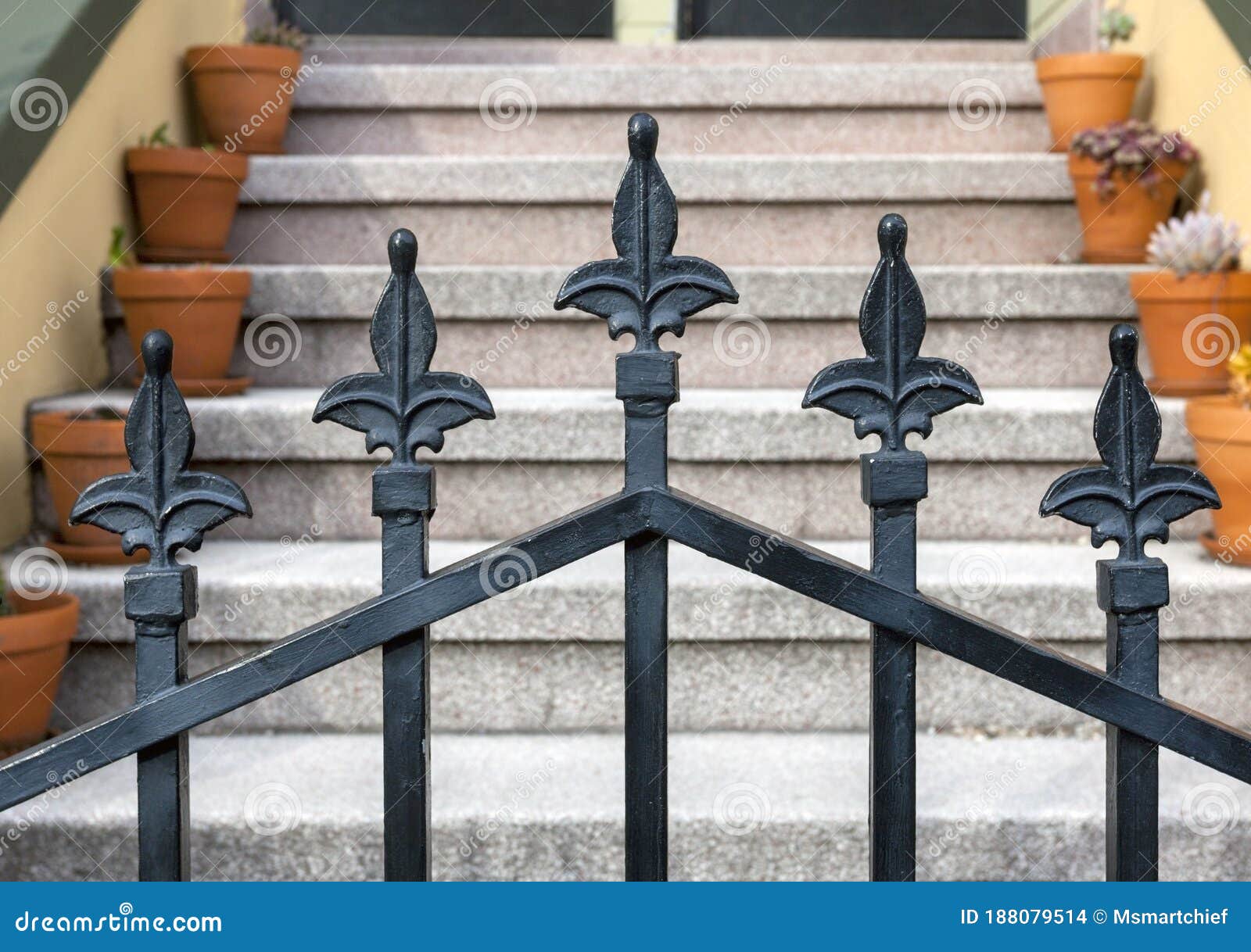 Spiked Security Gate Fronting Granite Steps Stock Photo - Image of ...