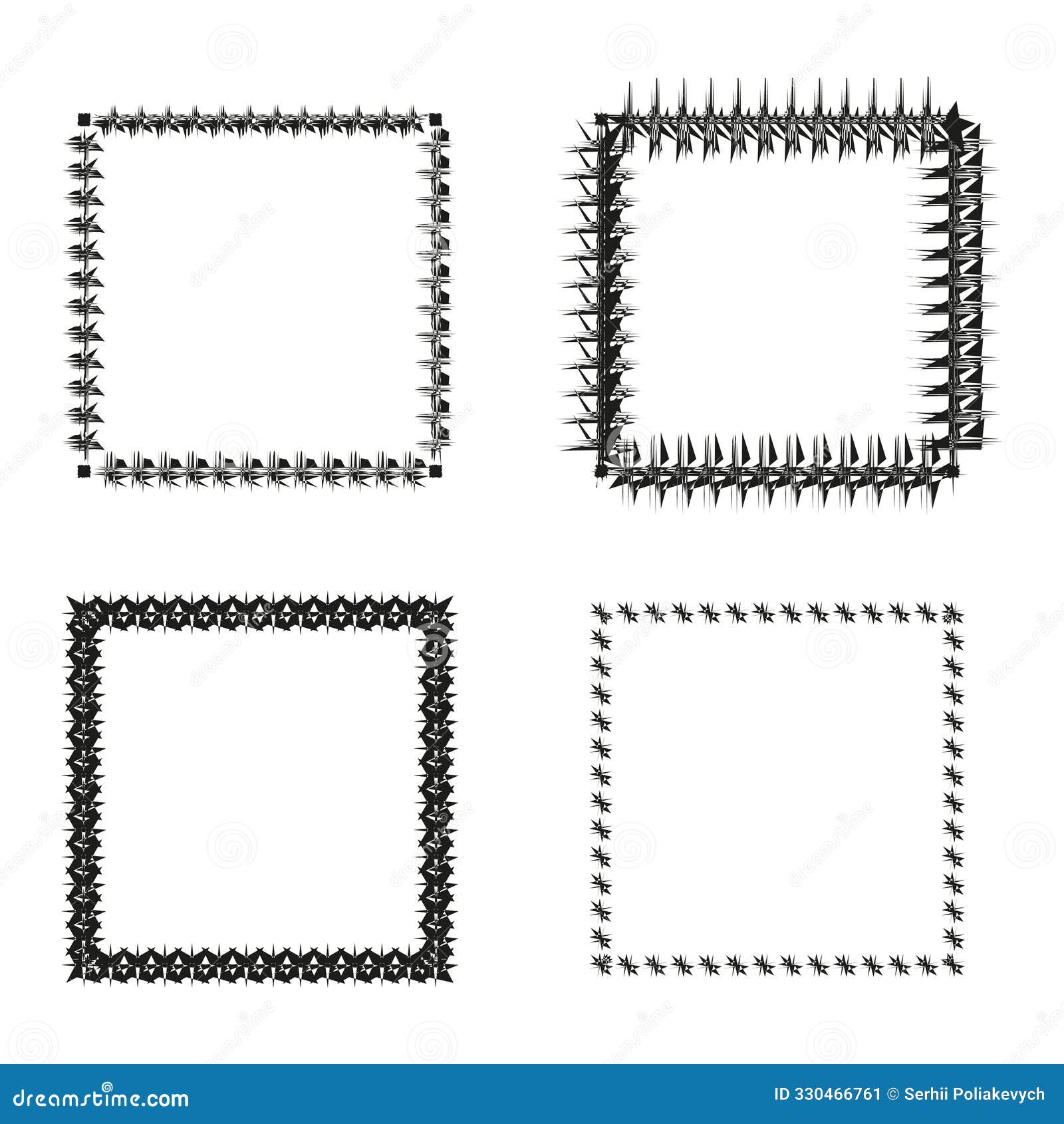 Spiked Square Frames. Four Distinct Designs. Black Detailed Outlines ...